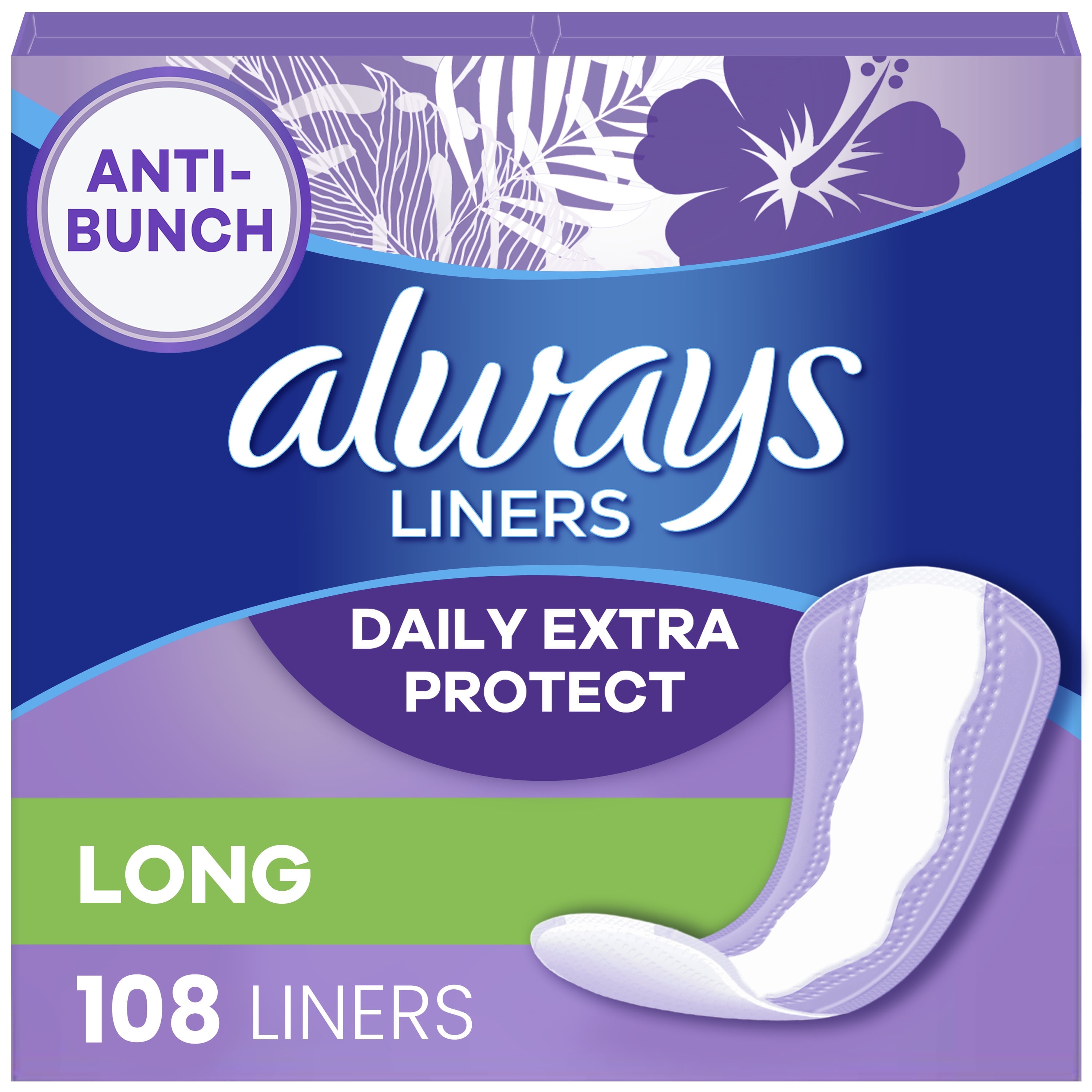 (4 pack) Always Daily Extra Protect Panty Liners, Long Length ...