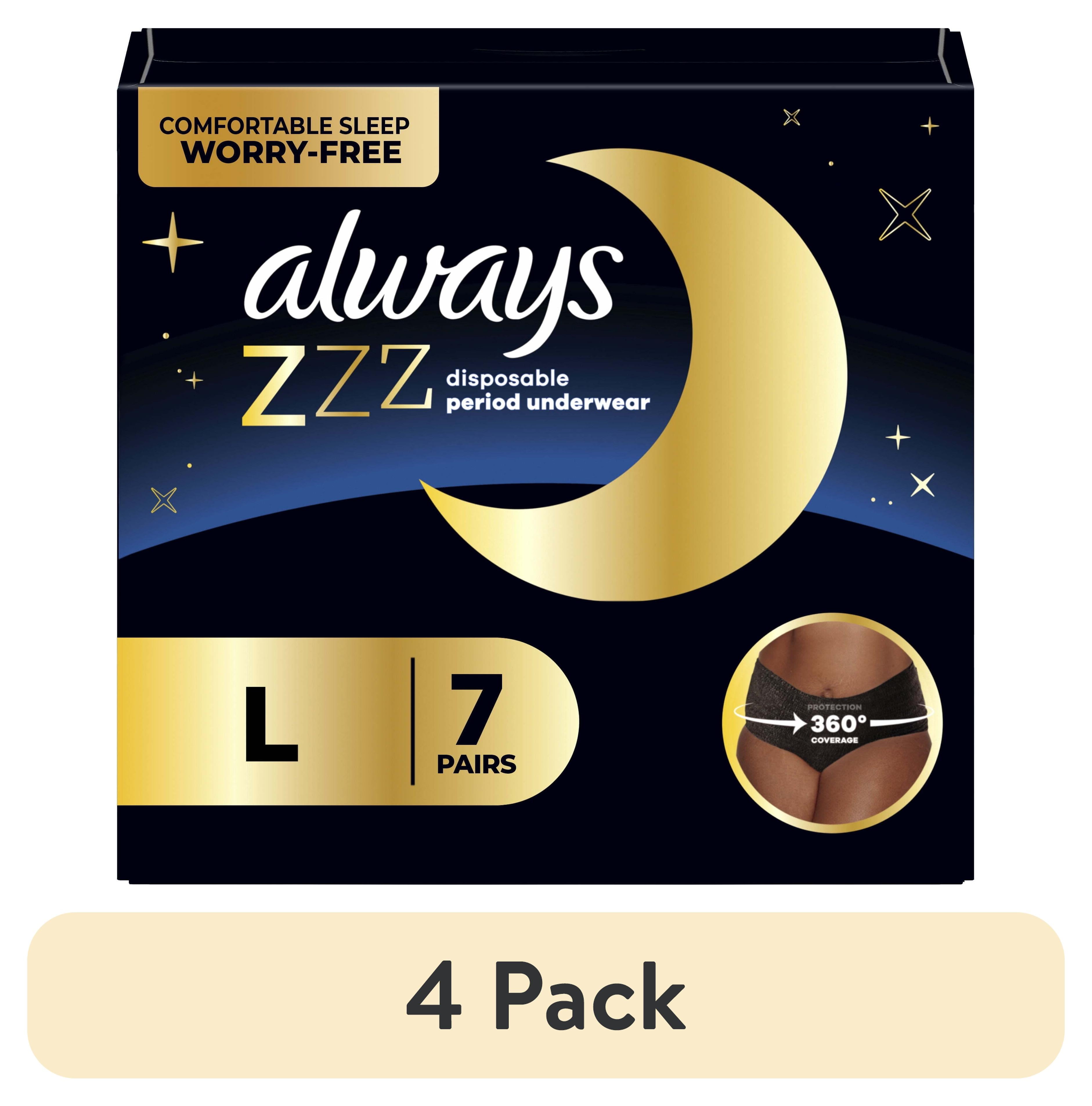 (4 pack) Always ZZZ Overnight Disposable Period Underwear Size L, 7 ...