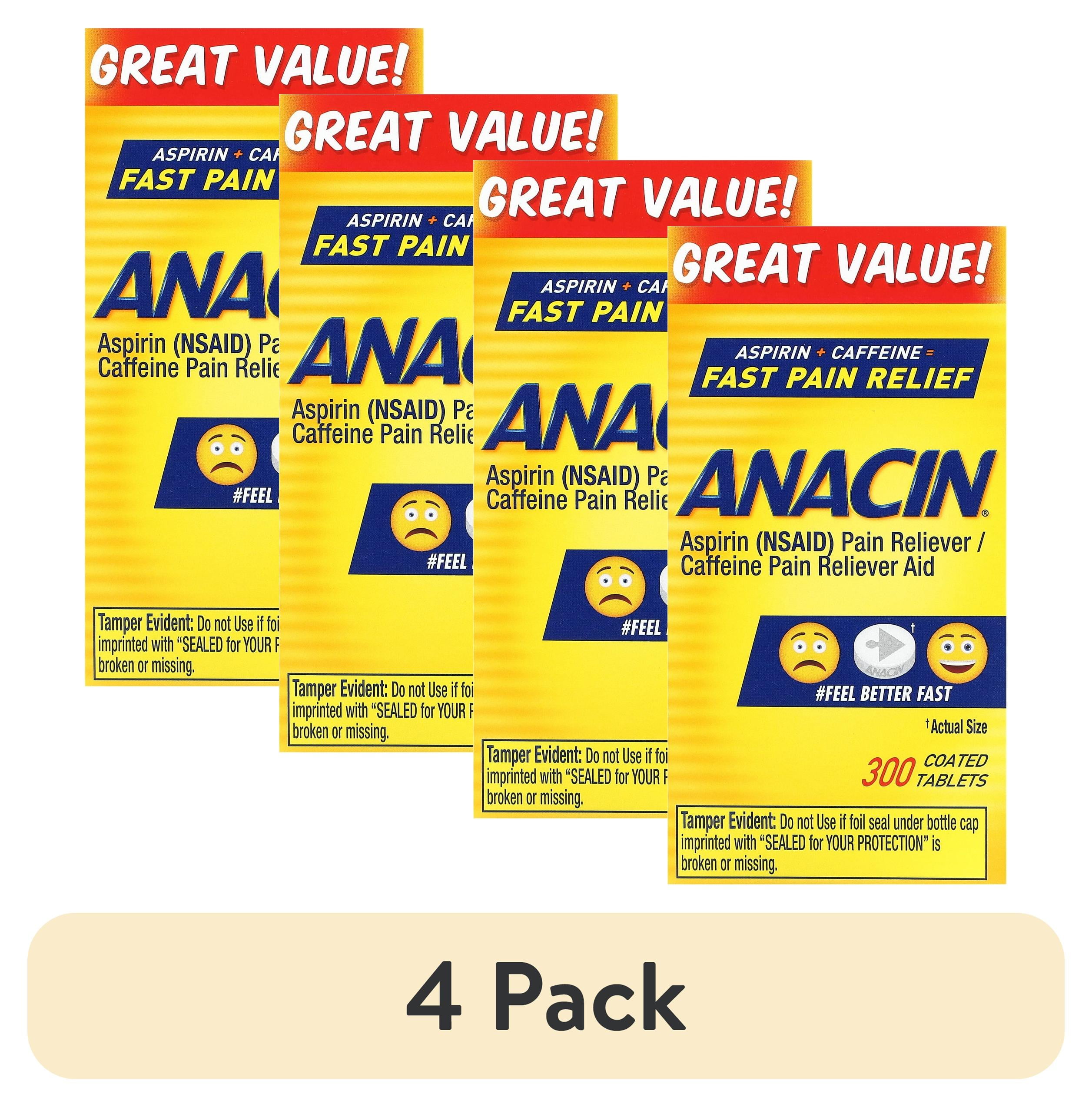 (4 pack) Anacin Fast Pain Relief Pain Reducer Aspirin Tablets, 300 ...