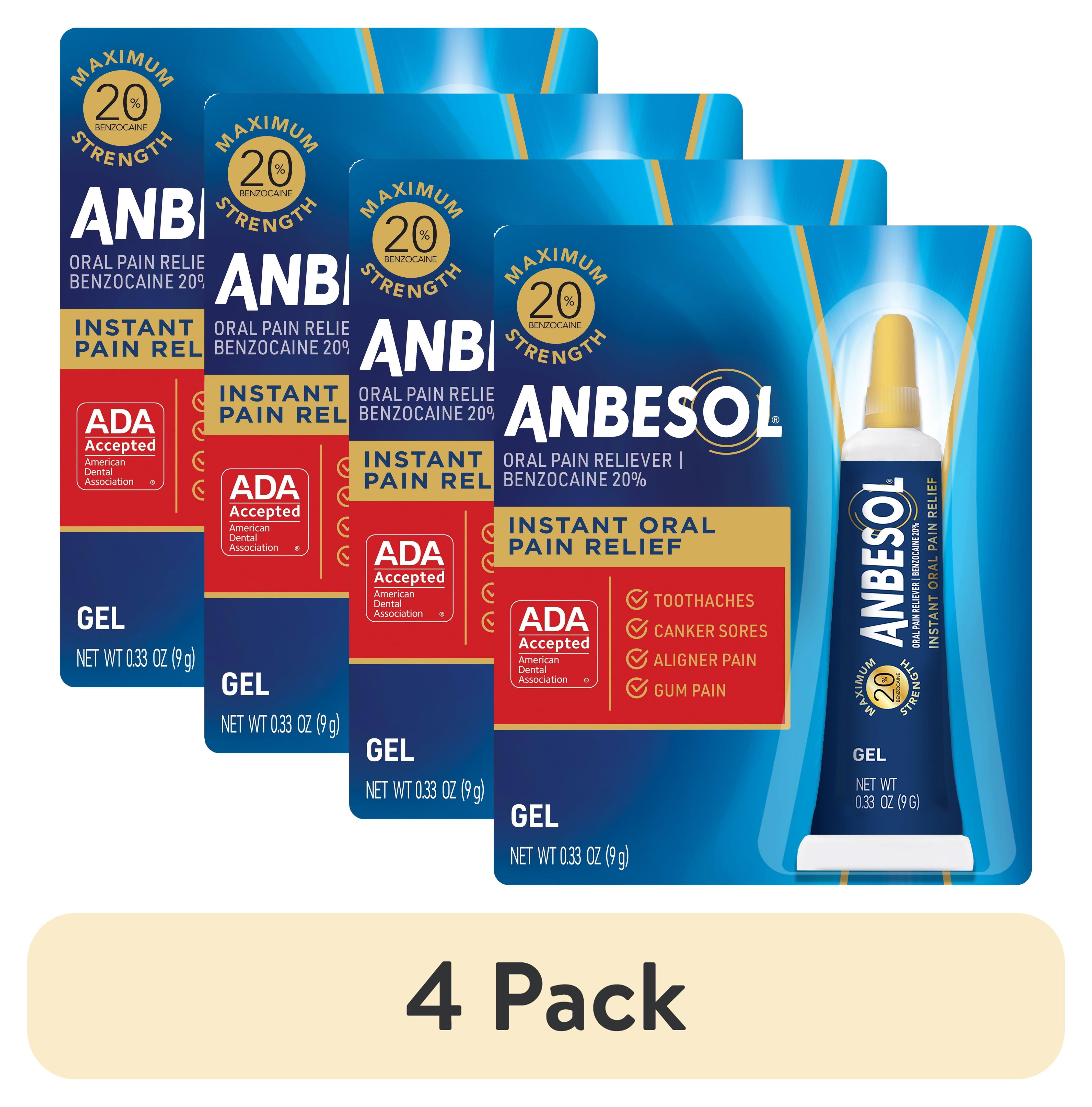 (4 pack) Anbesol Gel Maximum Strength, Instant Oral Pain Relief, 0.33 ...