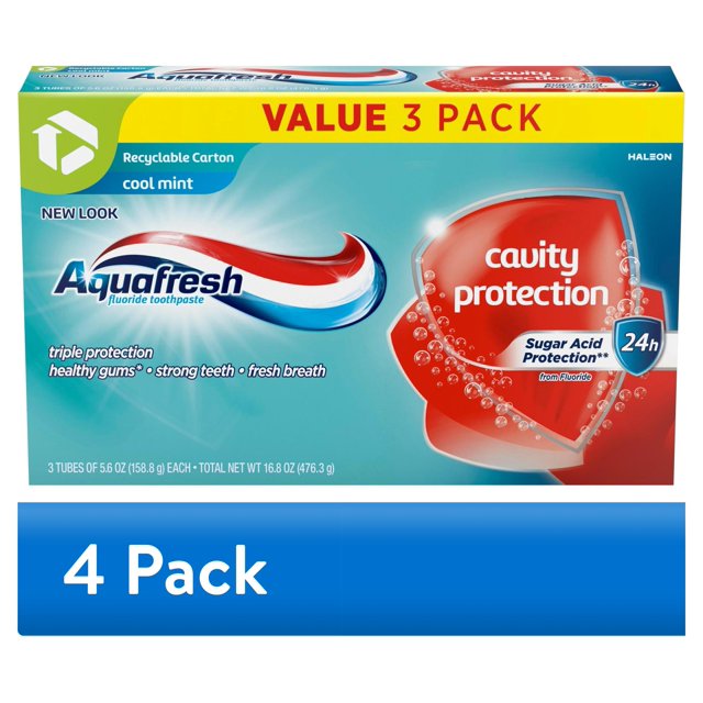 (12 pack) Aquafresh Cavity Protection Fluoride Toothpaste, Cool Mint, 5 ...