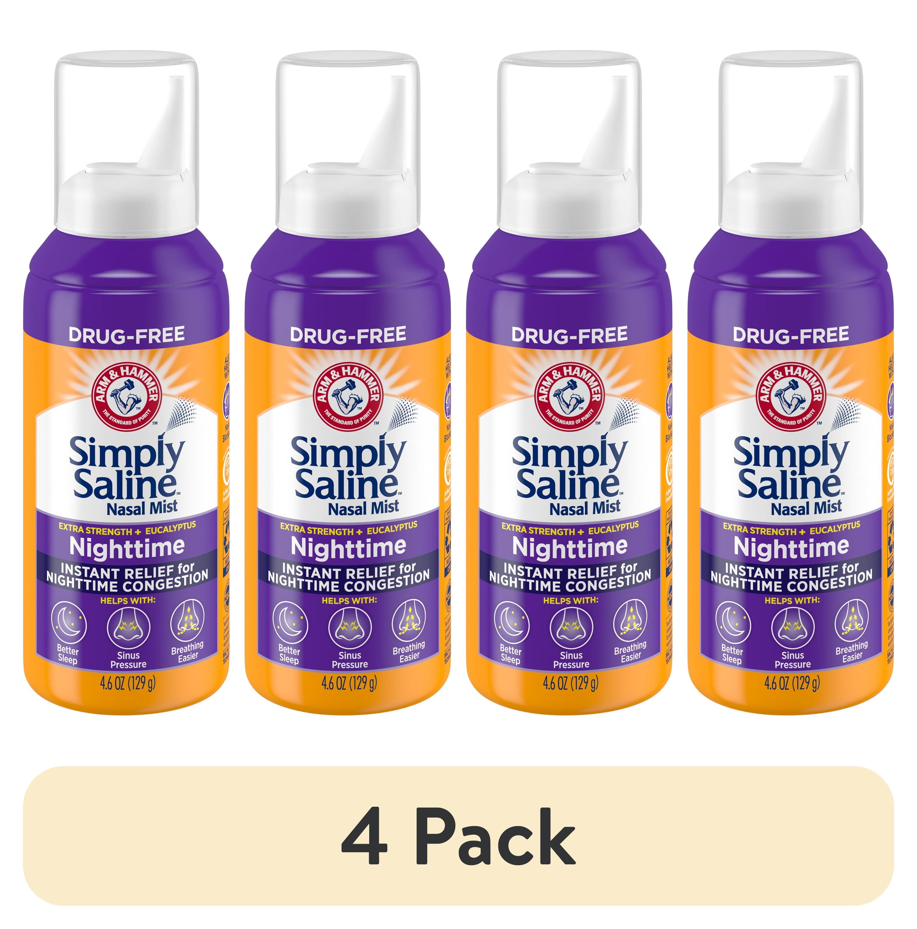 (4 pack) ARM & HAMMER Simply Saline Nighttime Drug-Free Mist for Nasal ...