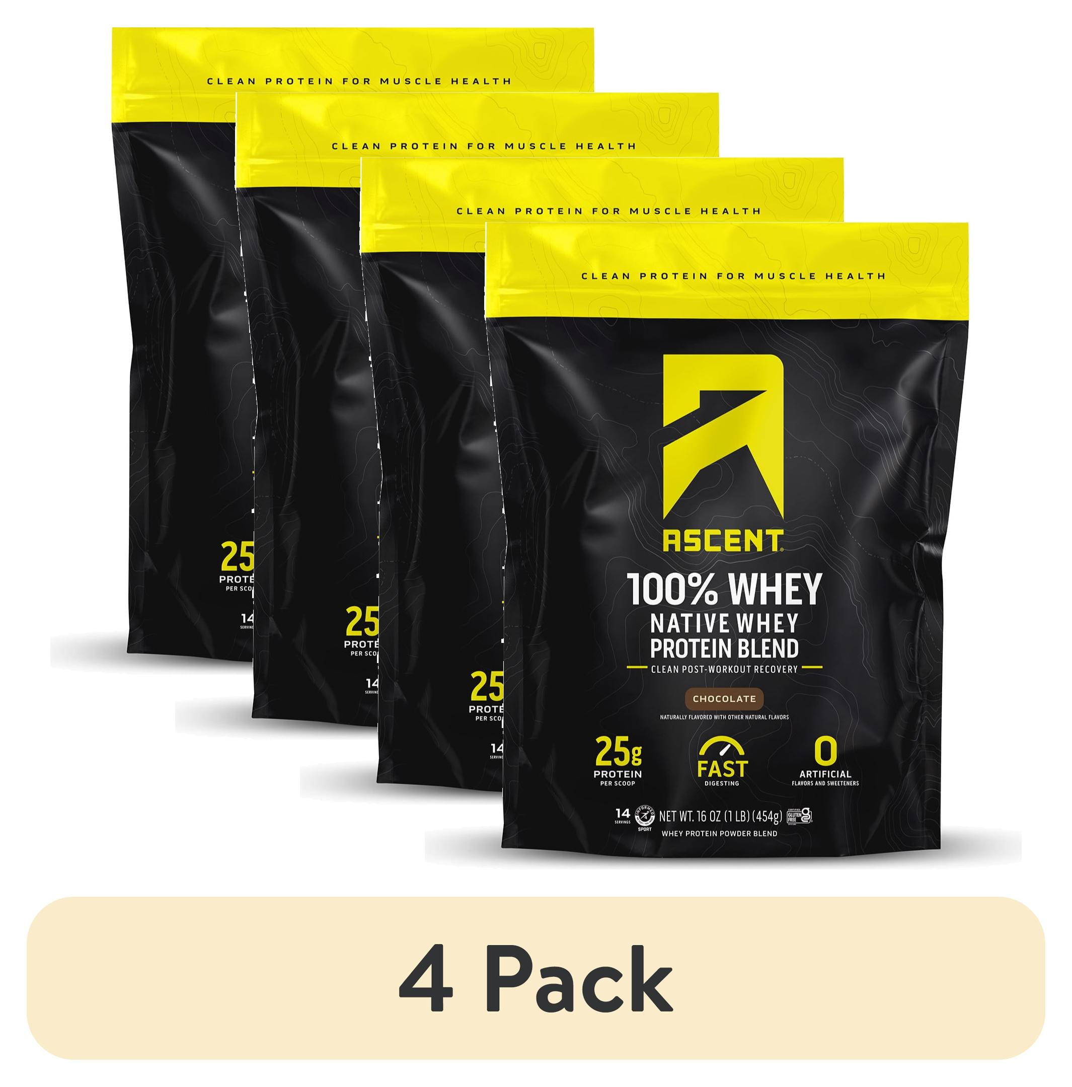 (4 pack) Ascent Native Fuel Whey Protein Isolate Powder, Chocolate, 1 ...