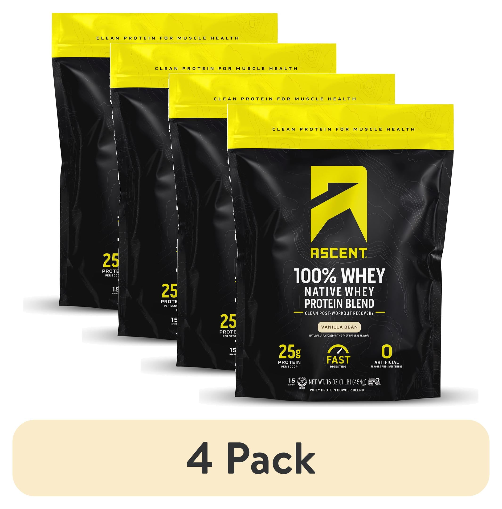 (4 pack) Ascent Native Whey Protein Powder Blend, Vanilla Bean, 1 lb ...