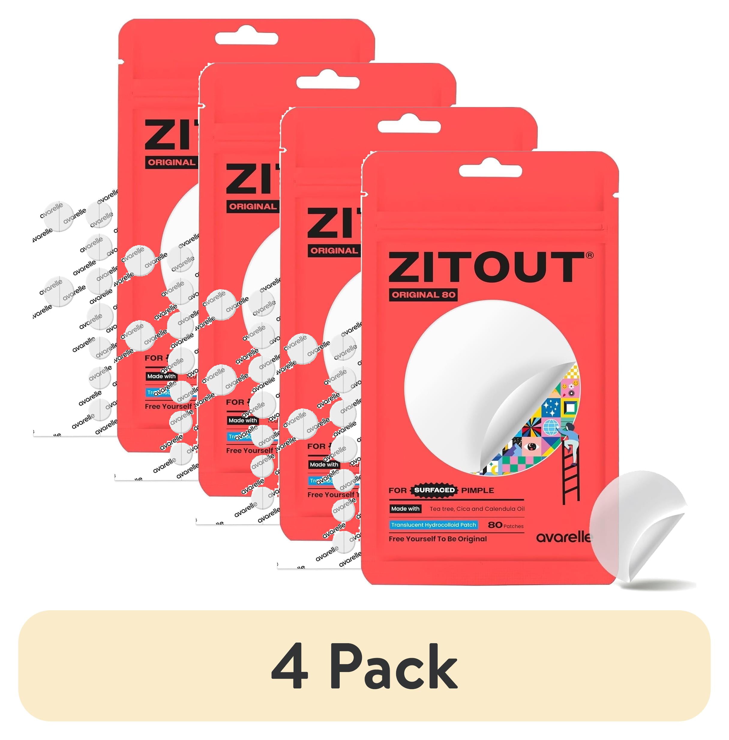 (4 pack) Avarelle Cosmetics ZITOUT Original Hydrocolloid Pimple Patch, 80 ct - Walmart.com