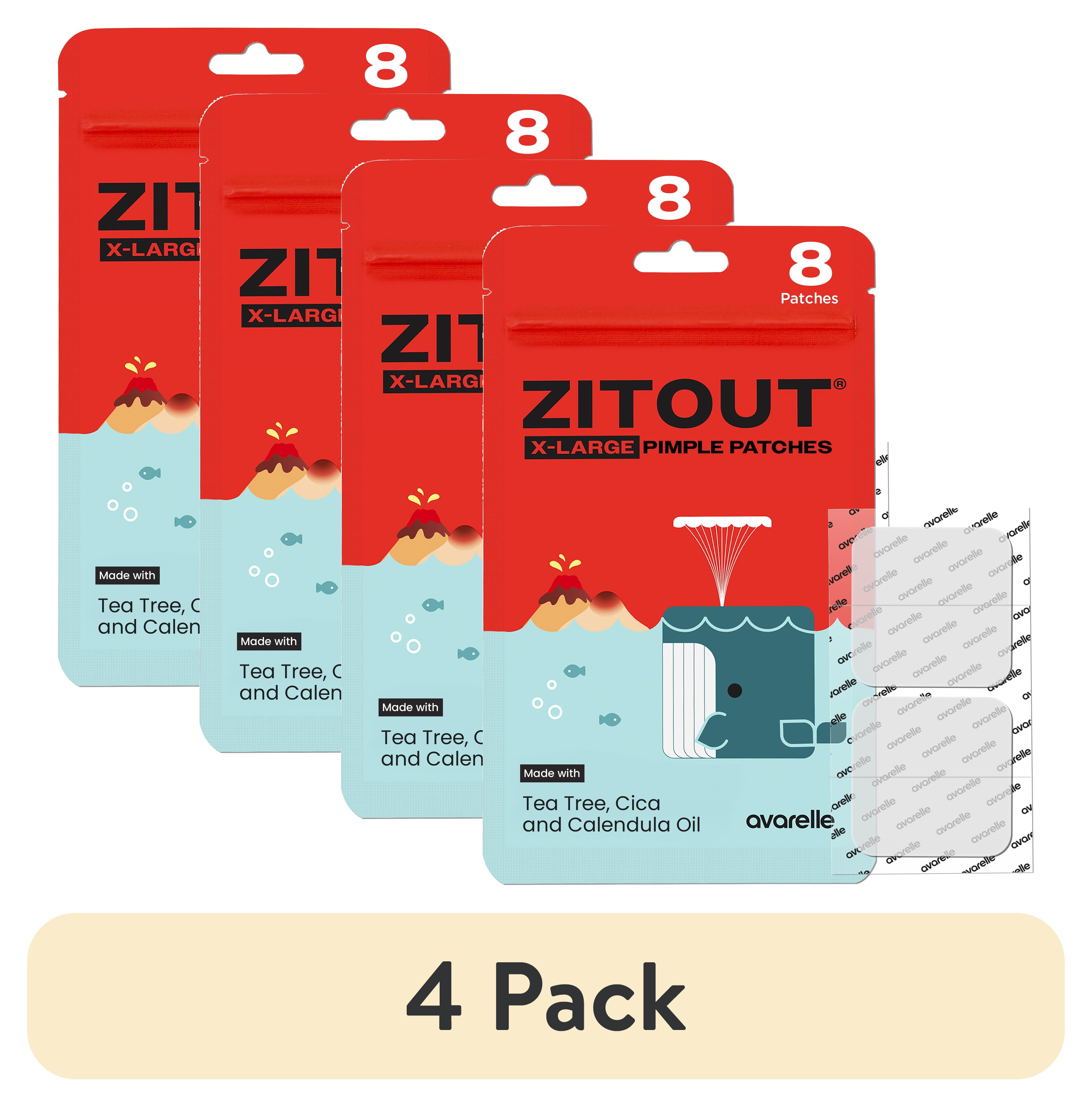 (4 pack) Avarelle Cosmetics ZITOUT X-Large Hydrocolloid Pimple Patch, 8 ct - Walmart.com