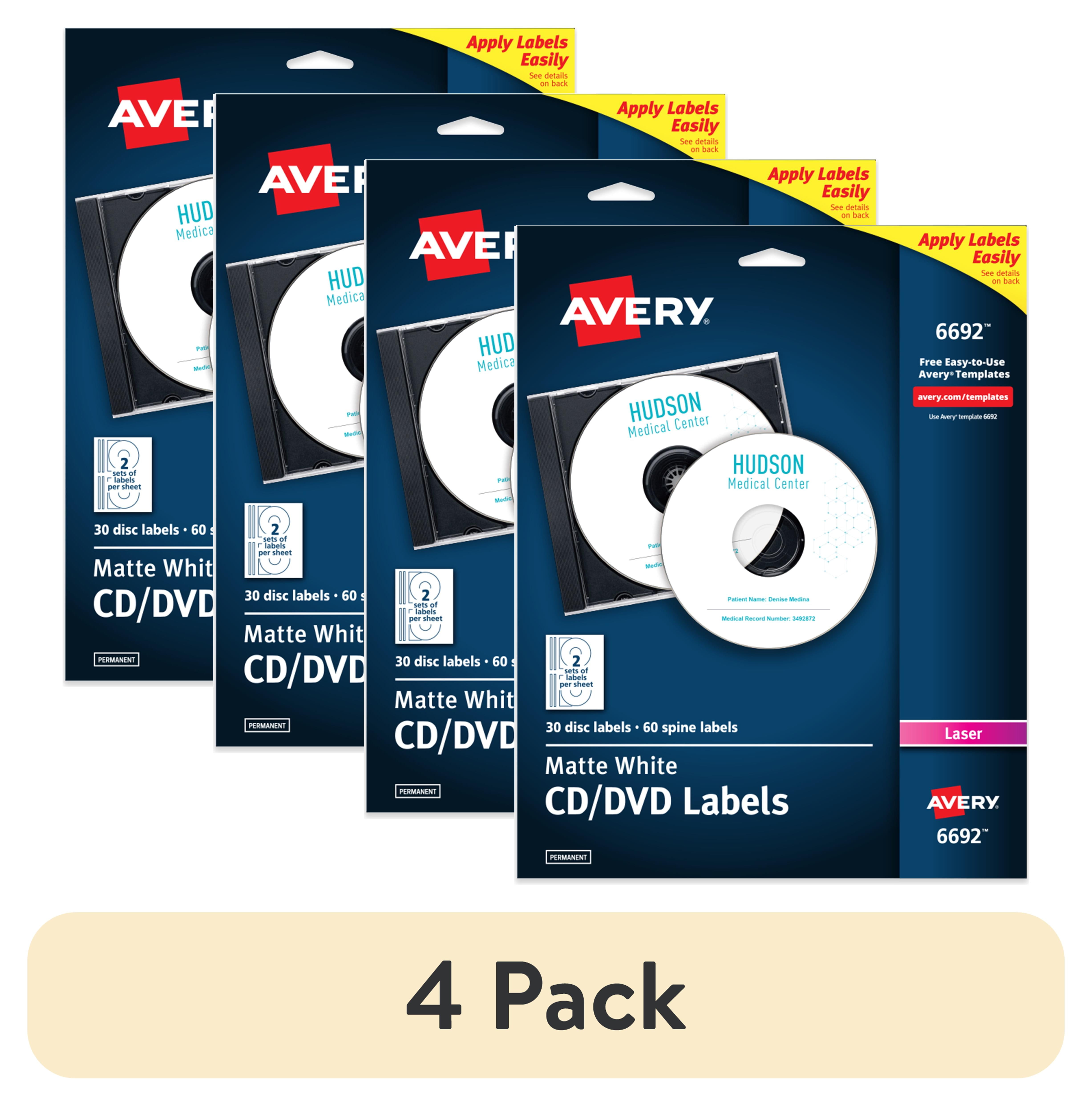 (4 pack) Avery CD Labels, Permanent, 30 CD Labels & 60 Spine Labels ...