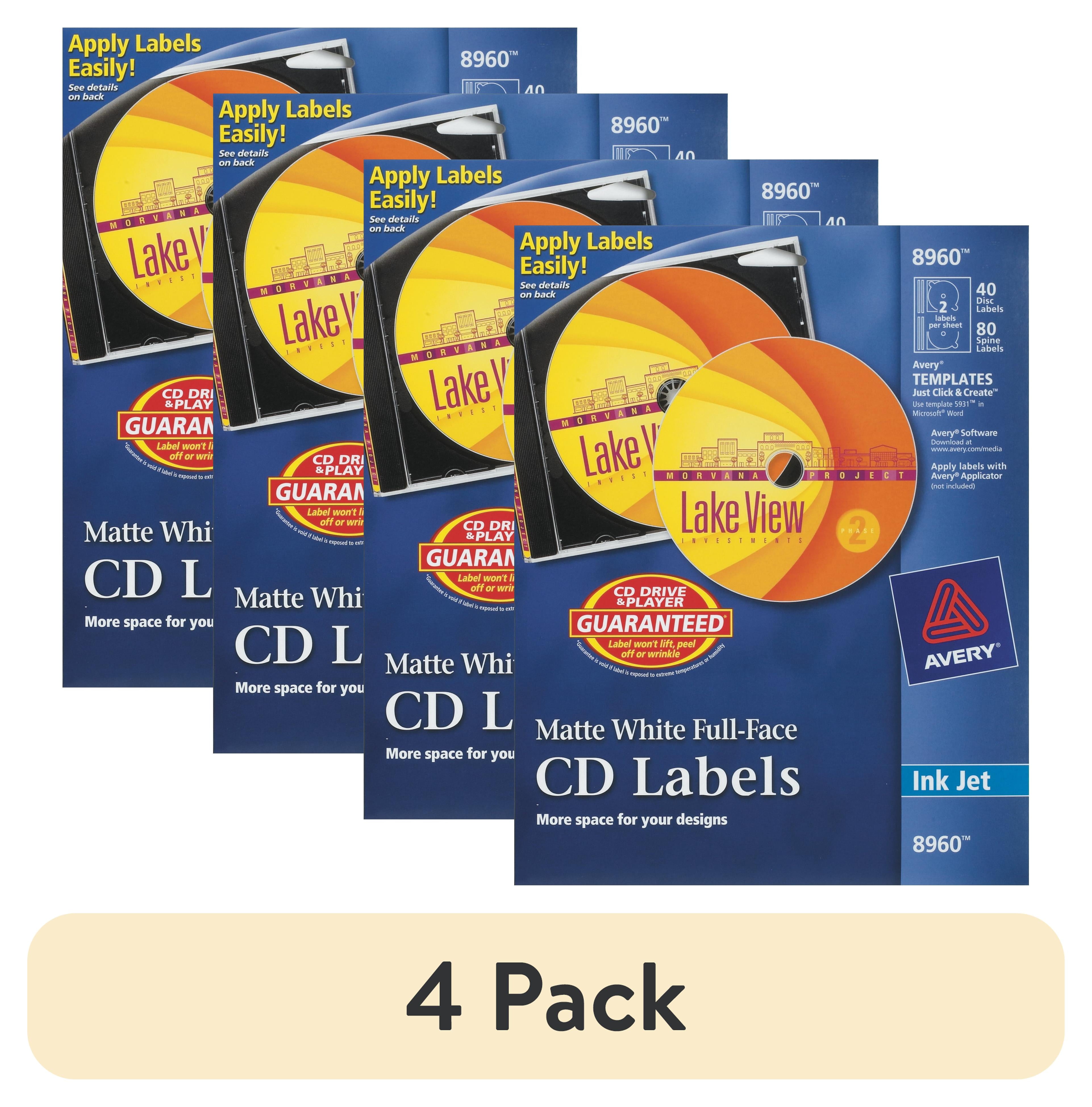 (4 pack) Avery Full-Face CD Labels, 40 CD Labels & 80 Spine Labels ...
