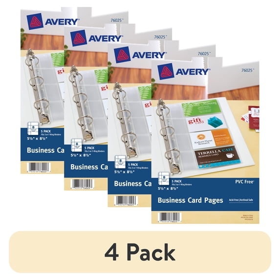 (4 pack) Avery Clear Business Card Organizer Pages for 5.5" x 8.5" Mini ...