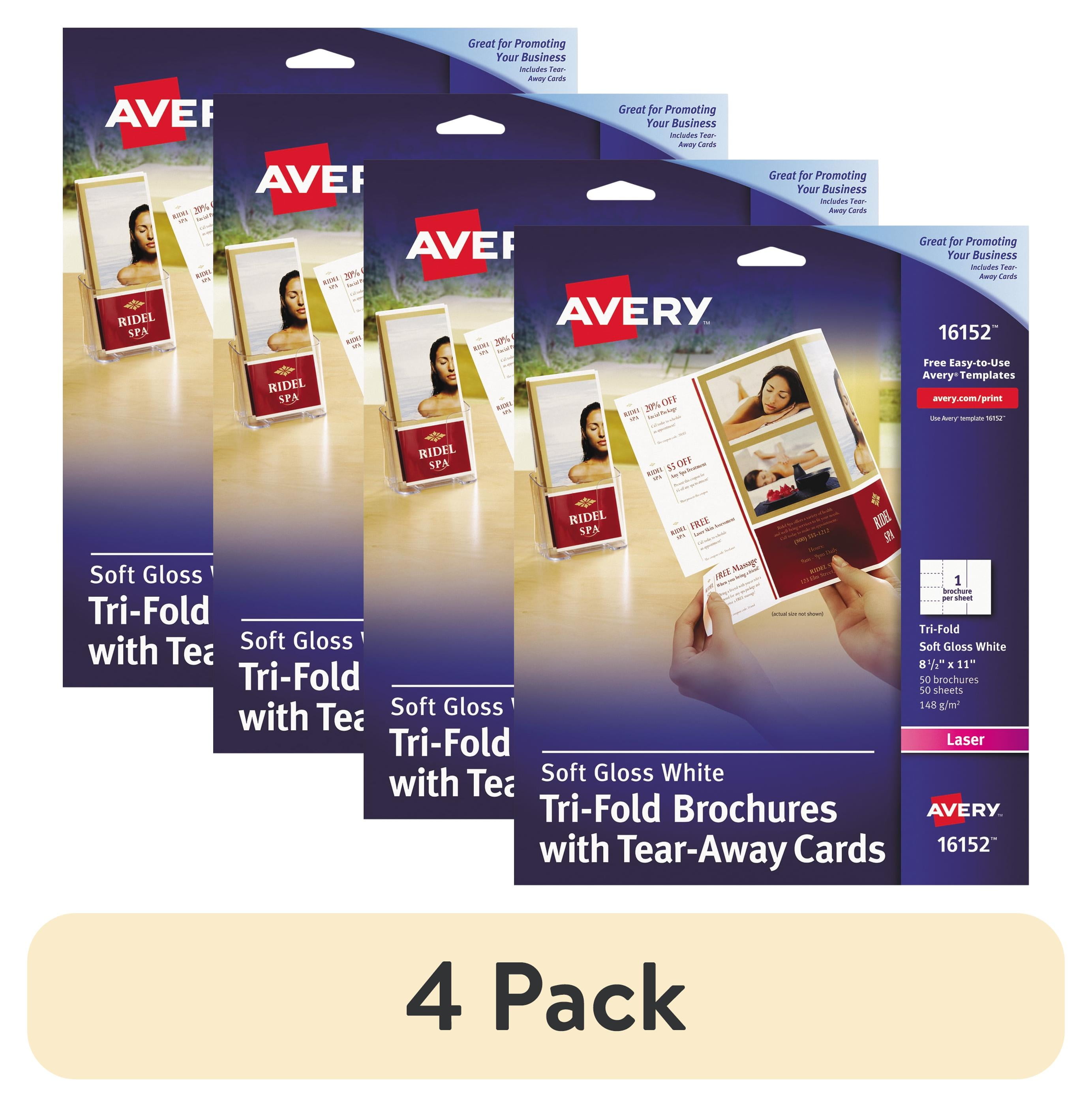 (4 pack) Avery Tri-Fold Brochure w/Tear-Away Cards, 8 1/2 x 11, Soft ...