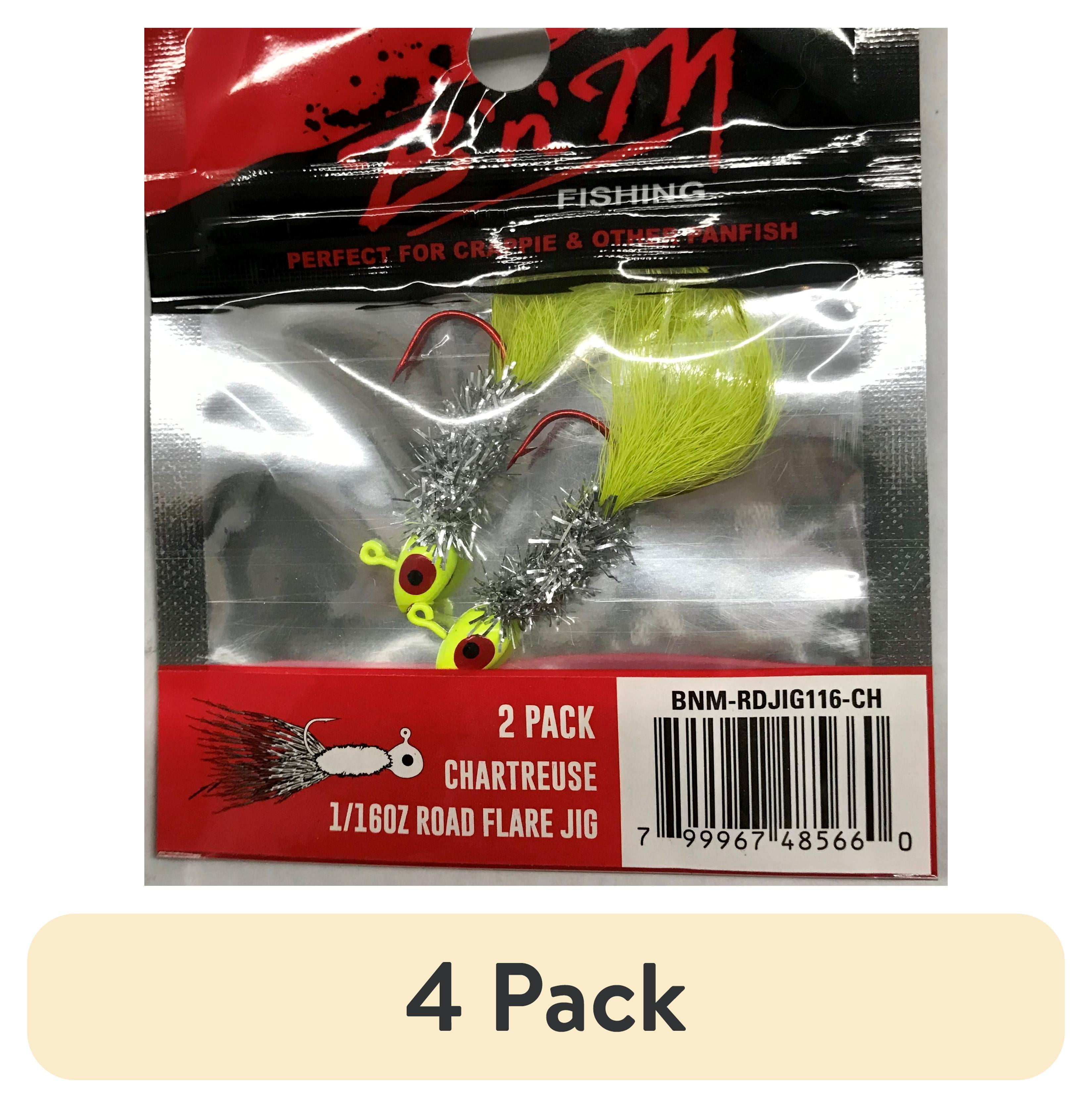 (4 pack) B'n'M Pole Company Road Flare Jig, Chartreuse 1/16 Oz. Fishing Lures for Crappie, 2 ...