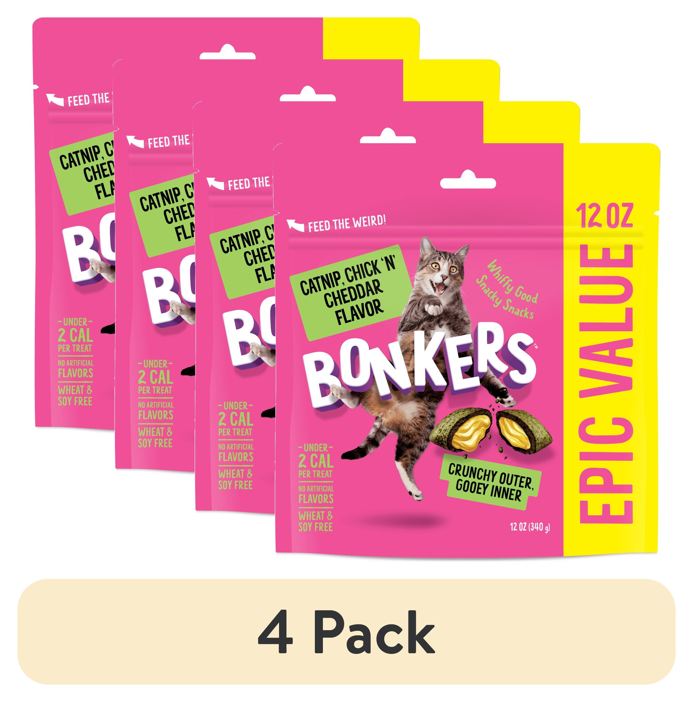 (4 pack) BONKERS Cat Bites, Catnip & Chick 'N' Cheddar t Flavor ...