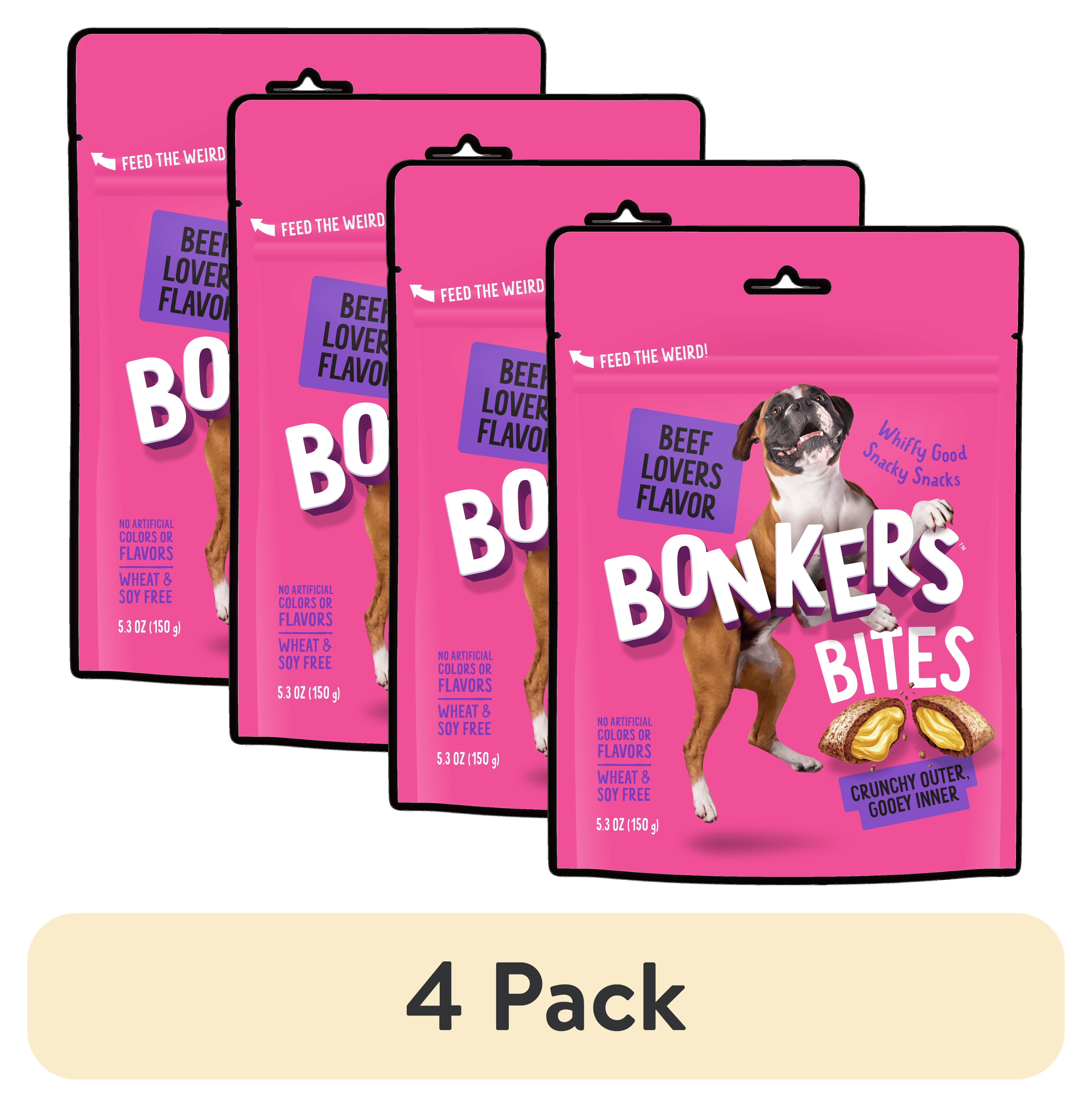 (4 pack) BONKERS Dog Bites, Beef Lovers Flavor, Crunchy & Soft Dog ...