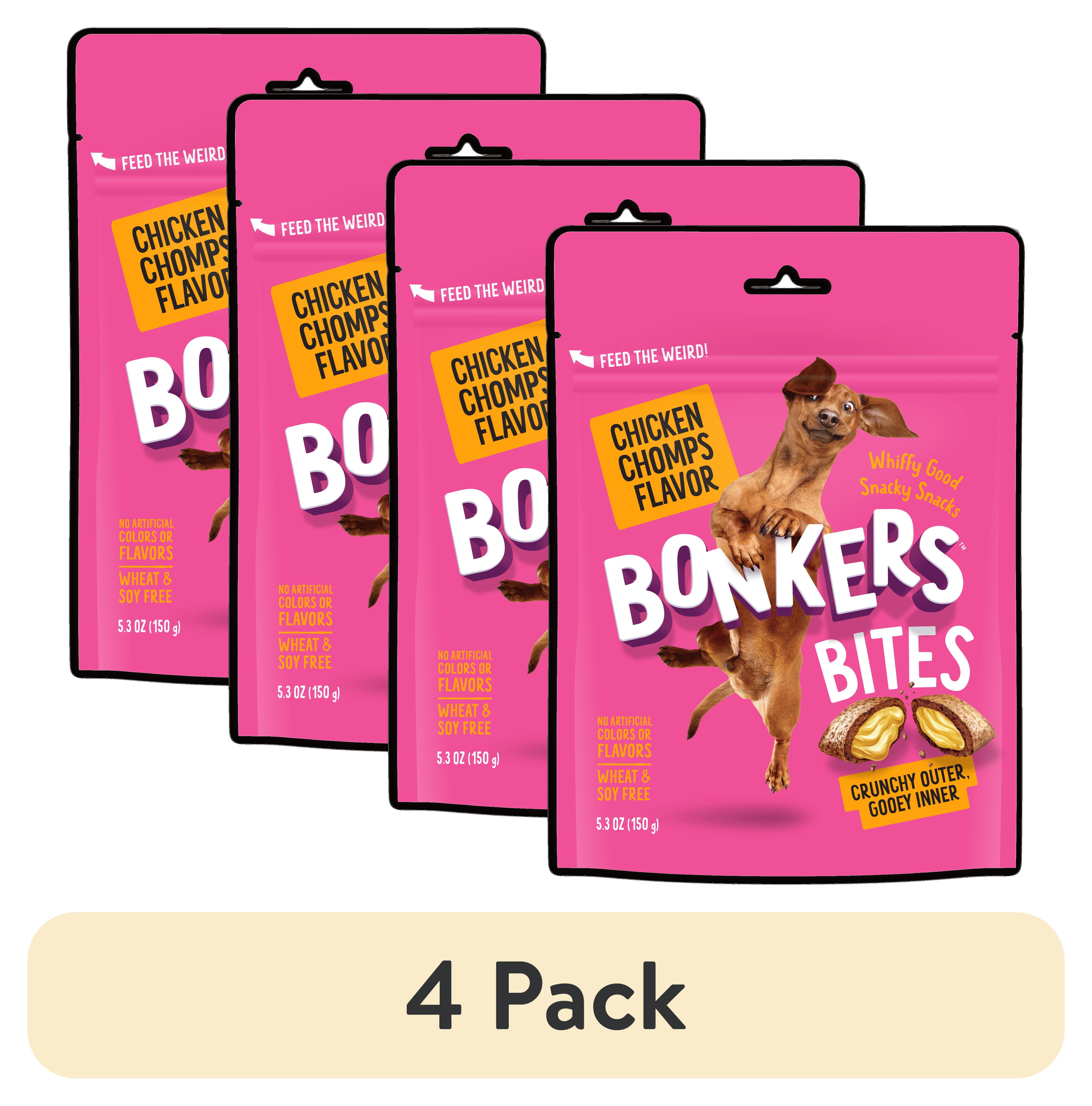 (4 pack) BONKERS Bites Chicken Chomps Flavor Crunchy & Soft Treats for ...