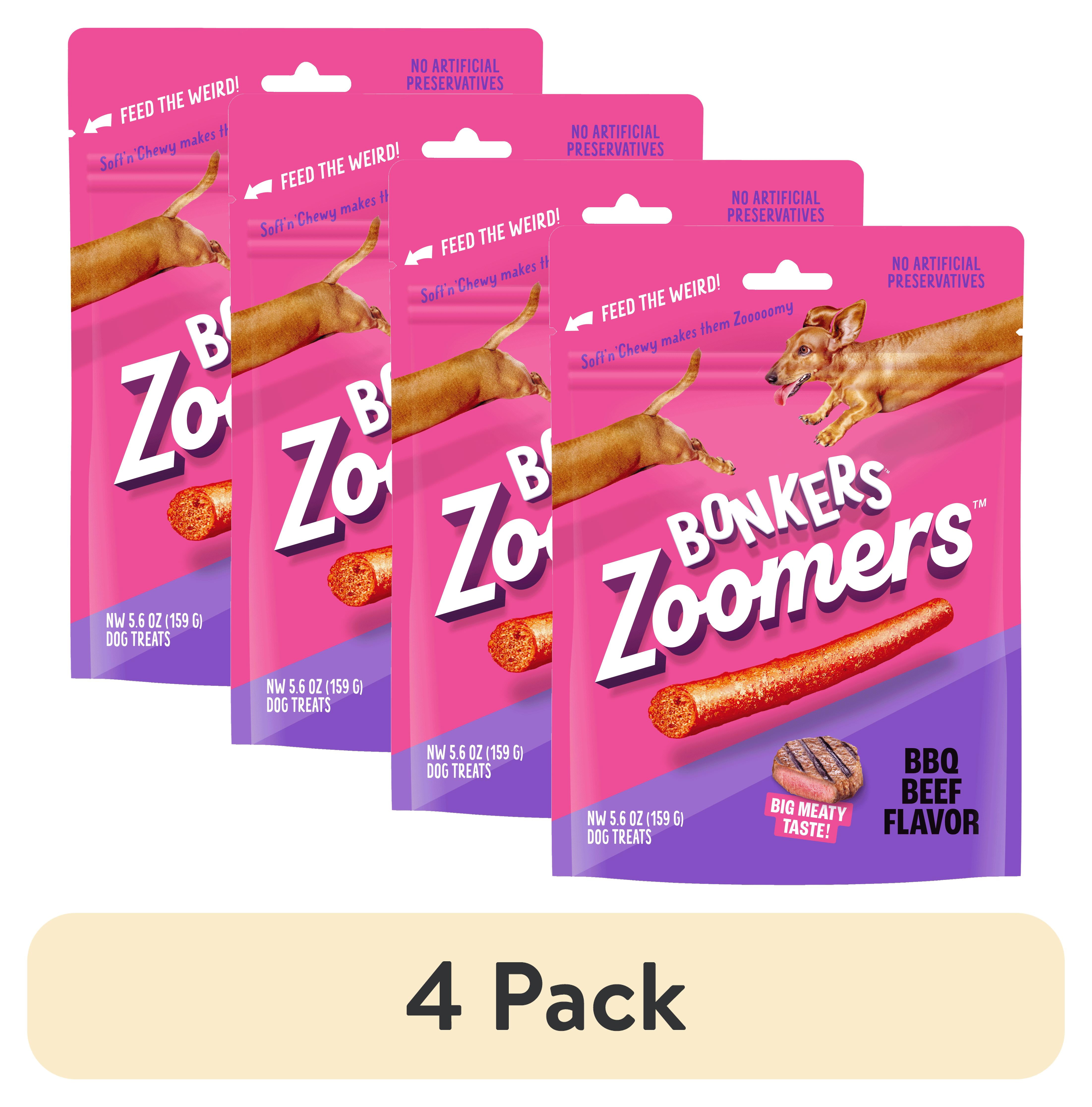 (4 pack) BONKERS Zoomers, BBQ Beef Flavor, Soft & Chewy Dog Snacks ...