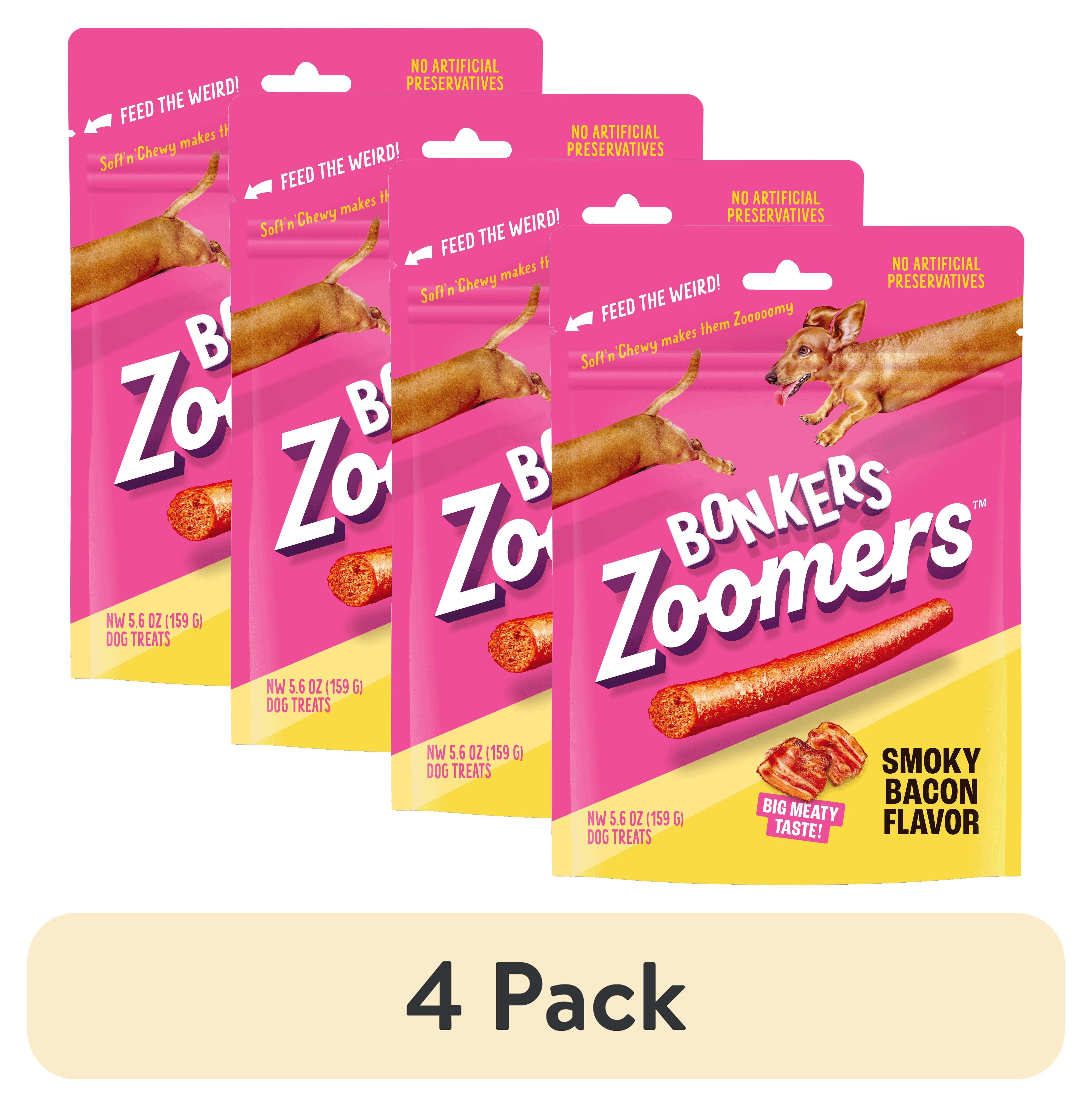 (4 pack) BONKERS Zoomers Dog Treats, Smoky Bacon Flavor, Soft & Chewy ...