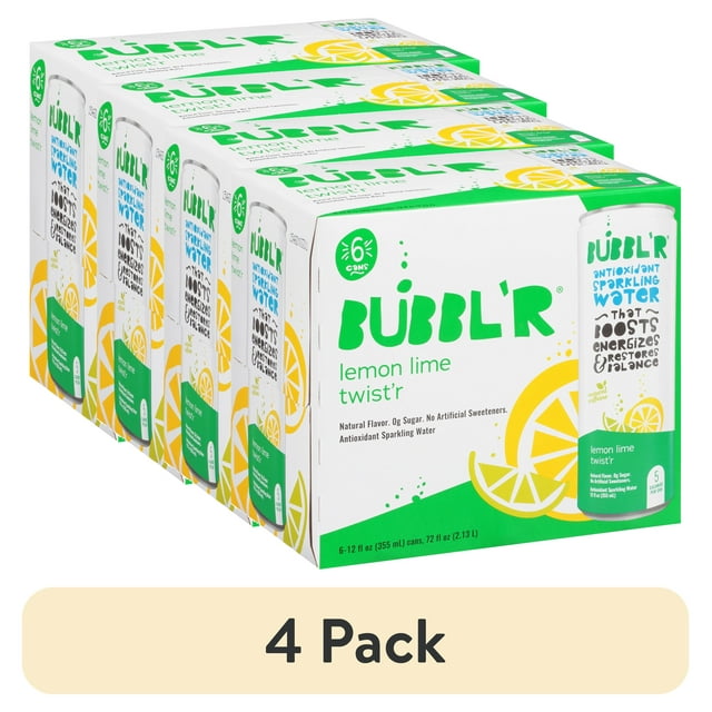 (4 pack) BUBBL'R Antioxidant Sparkling Water, Lemon Lime Twist'r, 12 fl oz, 6 Pack Cans ...