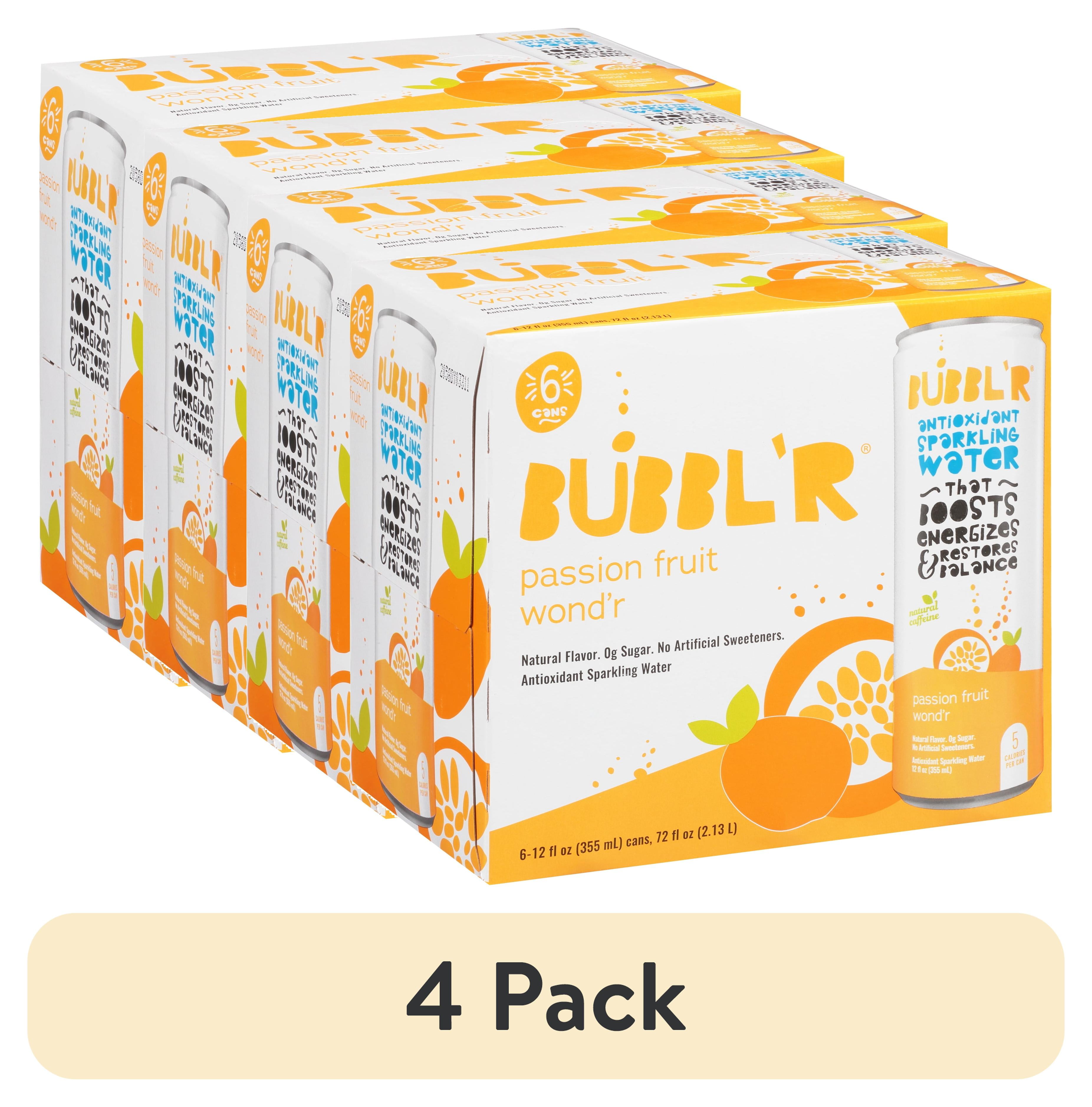 (4 pack) BUBBL'R Antioxidant Sparkling Water, Passion Fruit Wond'r, 12 fl oz, 6 Pack Cans ...
