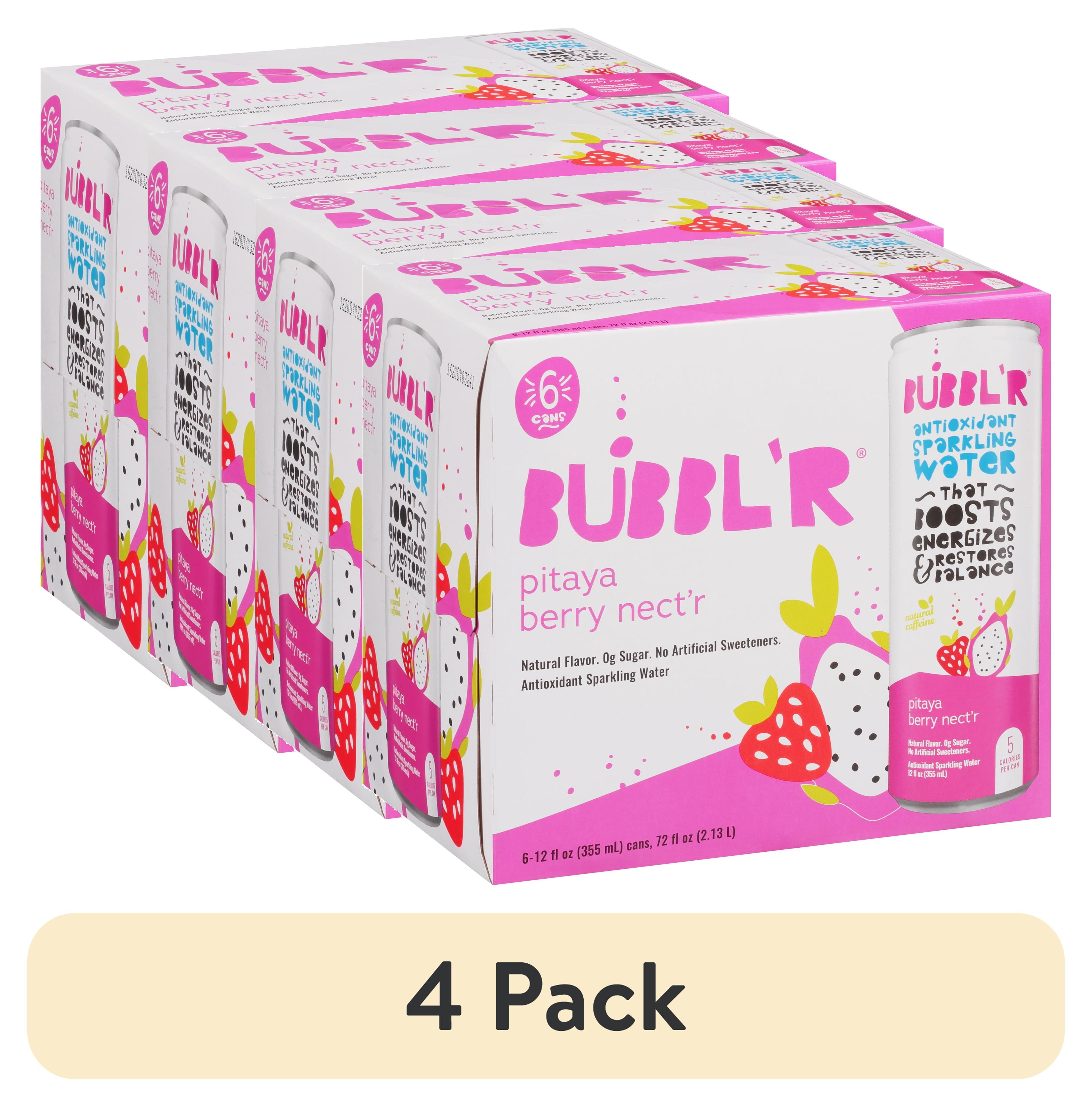 (4 pack) BUBBL'R Antioxidant Sparkling Water, Pitaya Berry Nect'r, 12 fl oz, 6 Pack Cans ...
