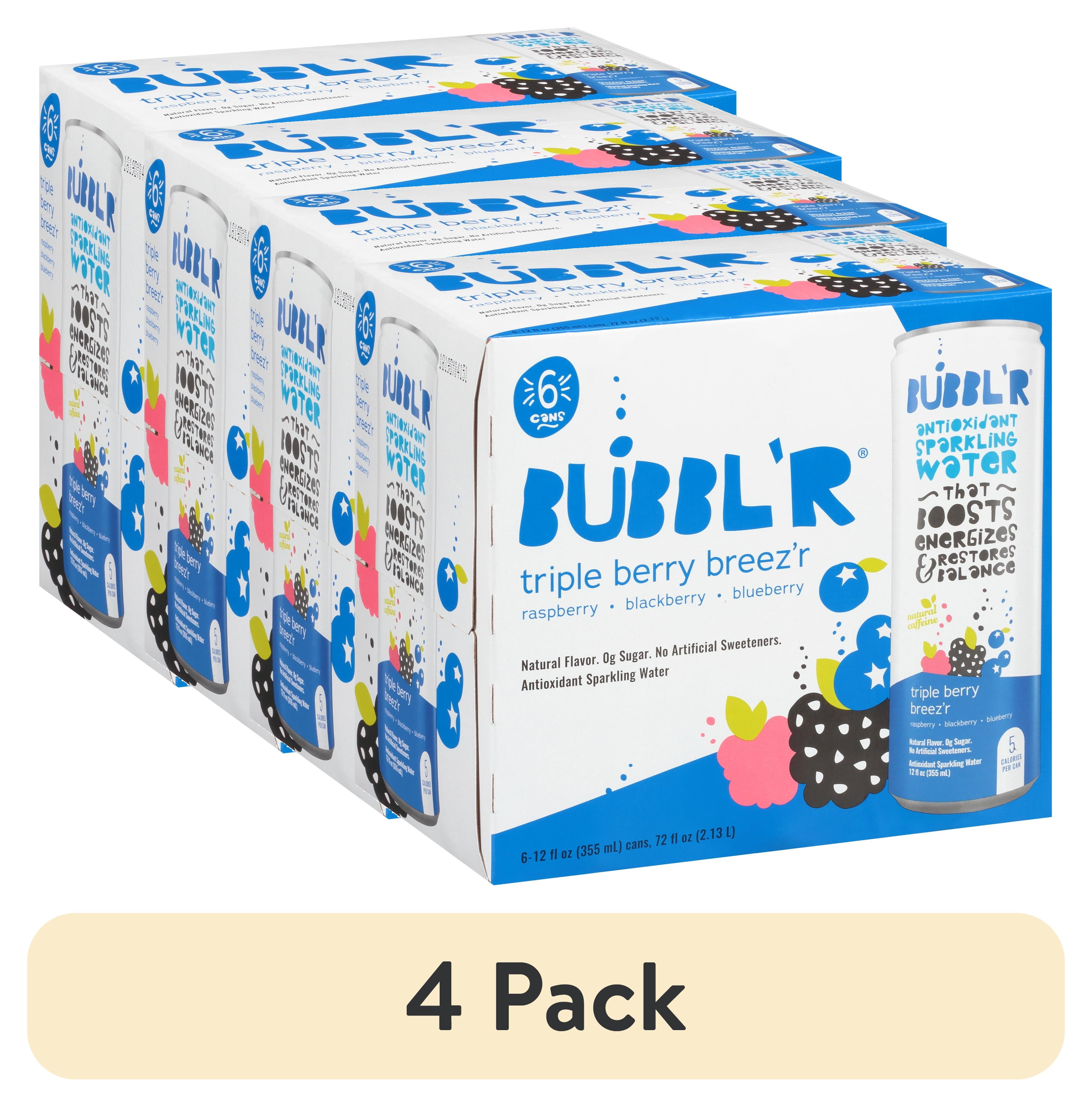 (4 pack) BUBBL'R Antioxidant Sparkling Water, Triple Berry Breez'r, 12 fl oz, 6 Pack Cans ...