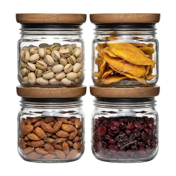 (4 pack) Ball 4 Cup Stack & Store Glass Jar with Acacia Wood Lid ...