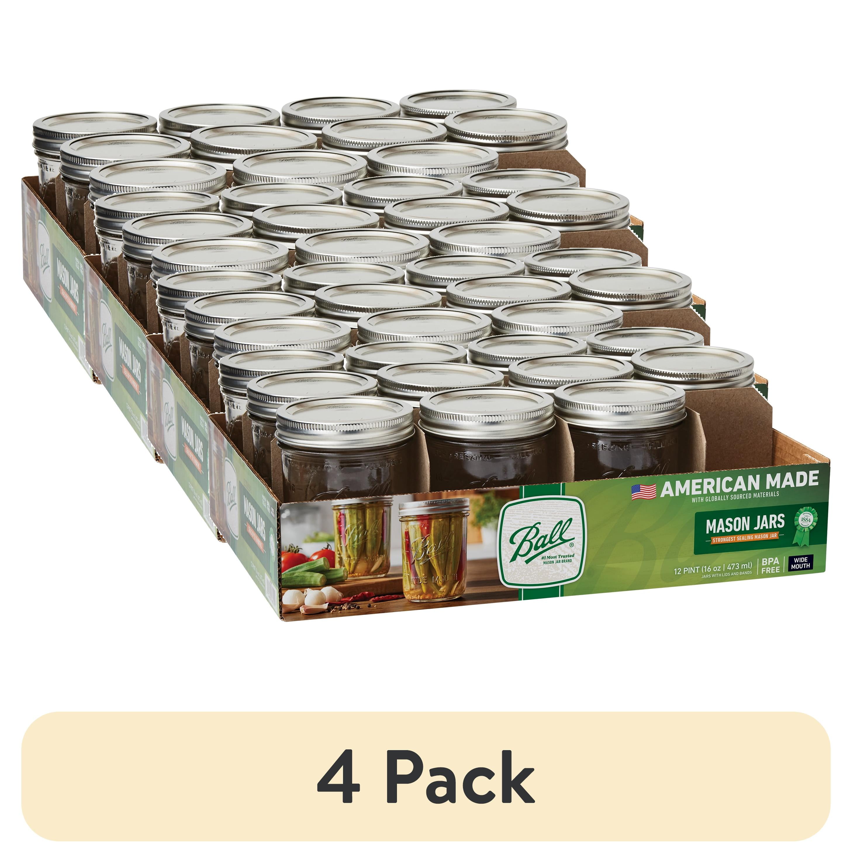 (4 pack) Ball 16 oz Mason Jars Wide Mouth 12pk, Pint Canning Jars with ...
