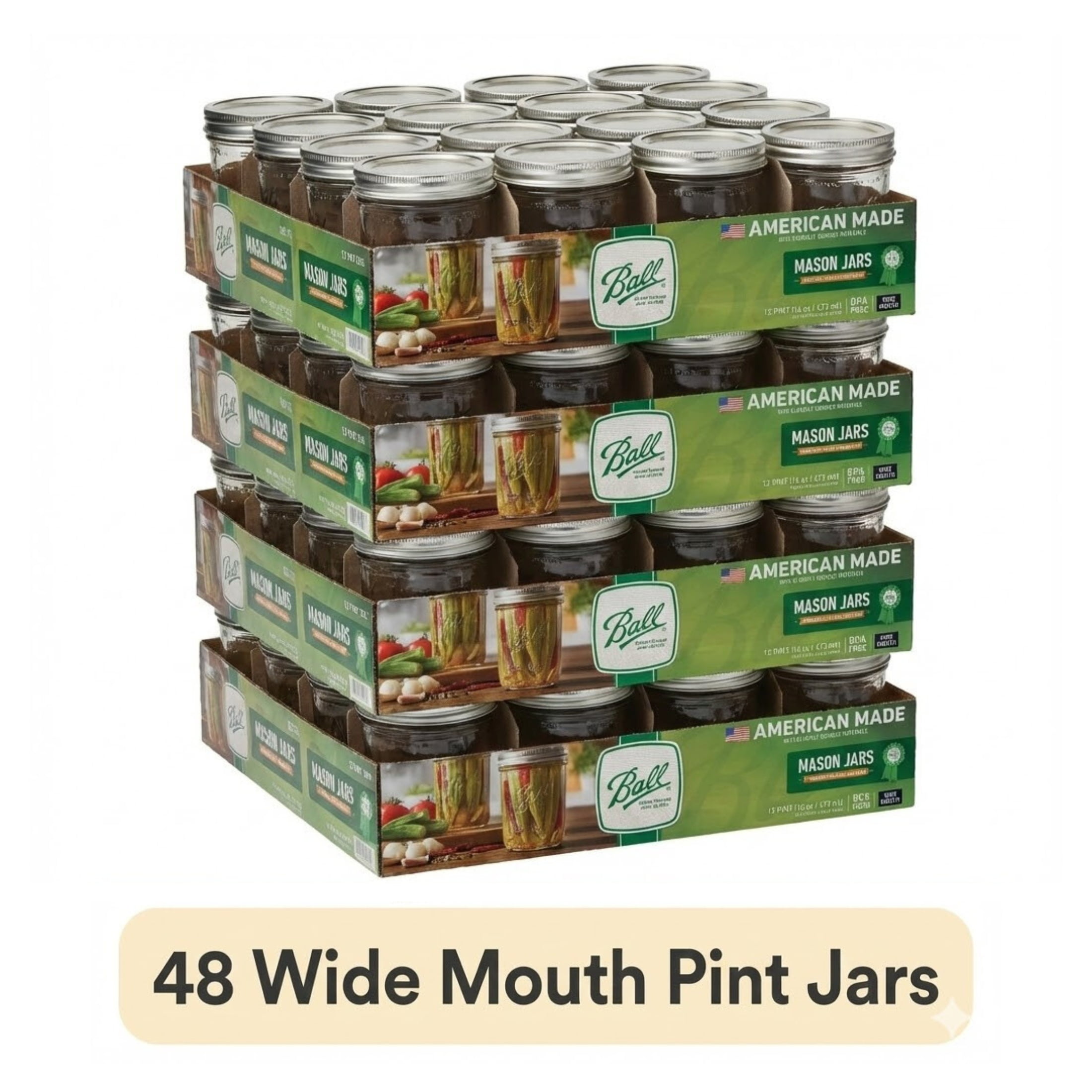 (4 pack) Ball 16 oz Mason Jars, Wide Mouth Pint Canning Jars with Lids ...