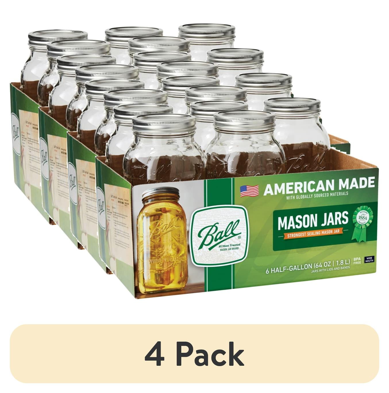 (4 pack) Ball 64 oz Mason Jars, Wide Mouth Half Gallon Canning Jars ...