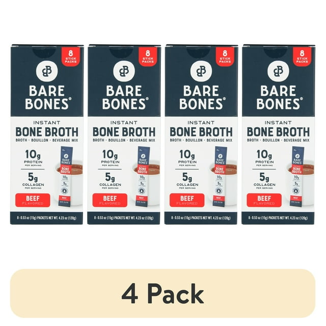 (4 pack) Bare Bones Instant Beef Bone Broth Sticks, 10G Protein, 4.23 ...