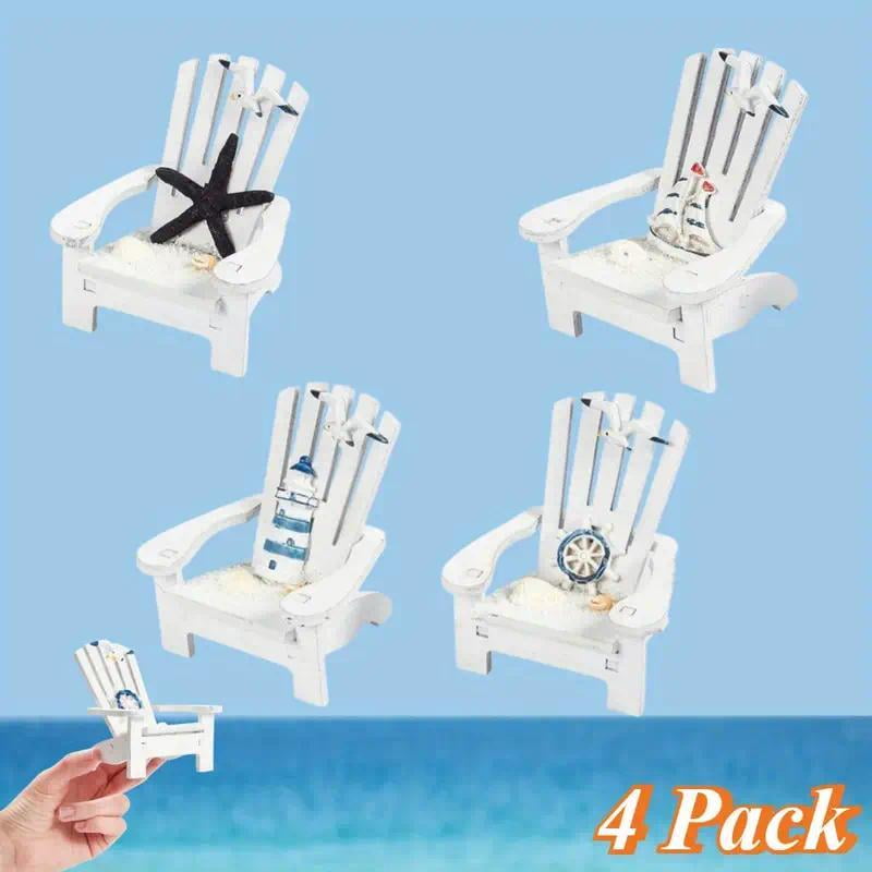 4-pack Beach Themed Chair Decoration, Wooden Handmade Mini Chair Model ...