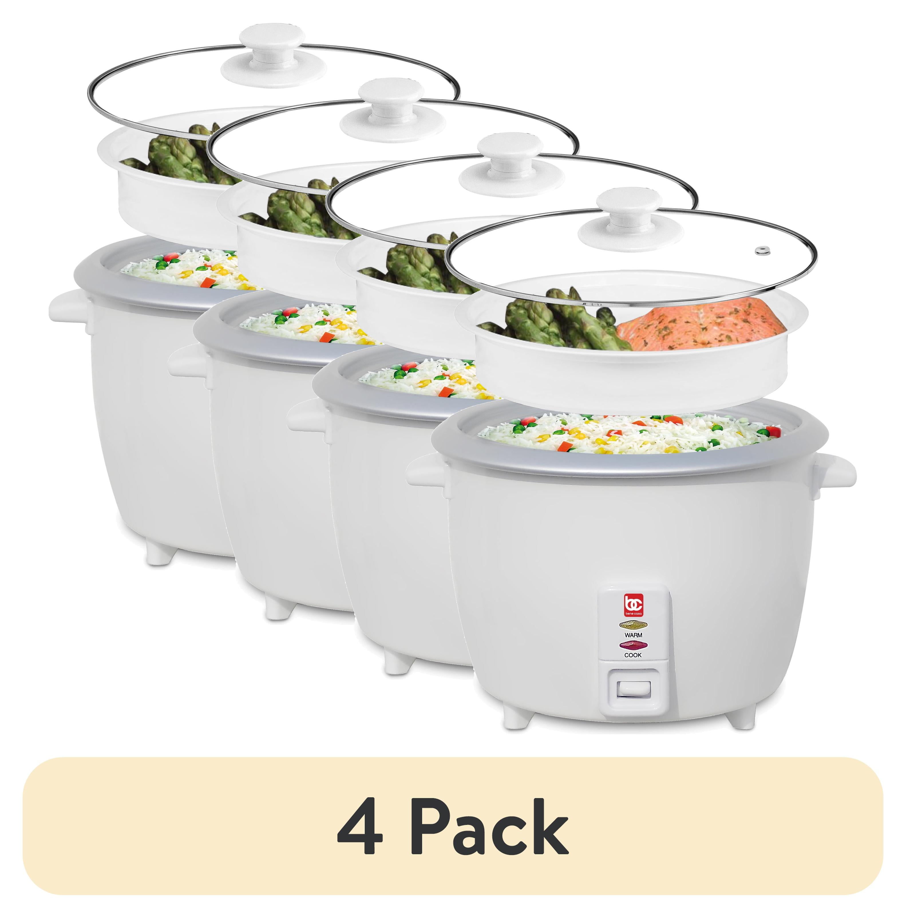 (4 pack) Bene Casa Electric Rice Cooker 6 Cup Rice Pot with Glass Lid ...