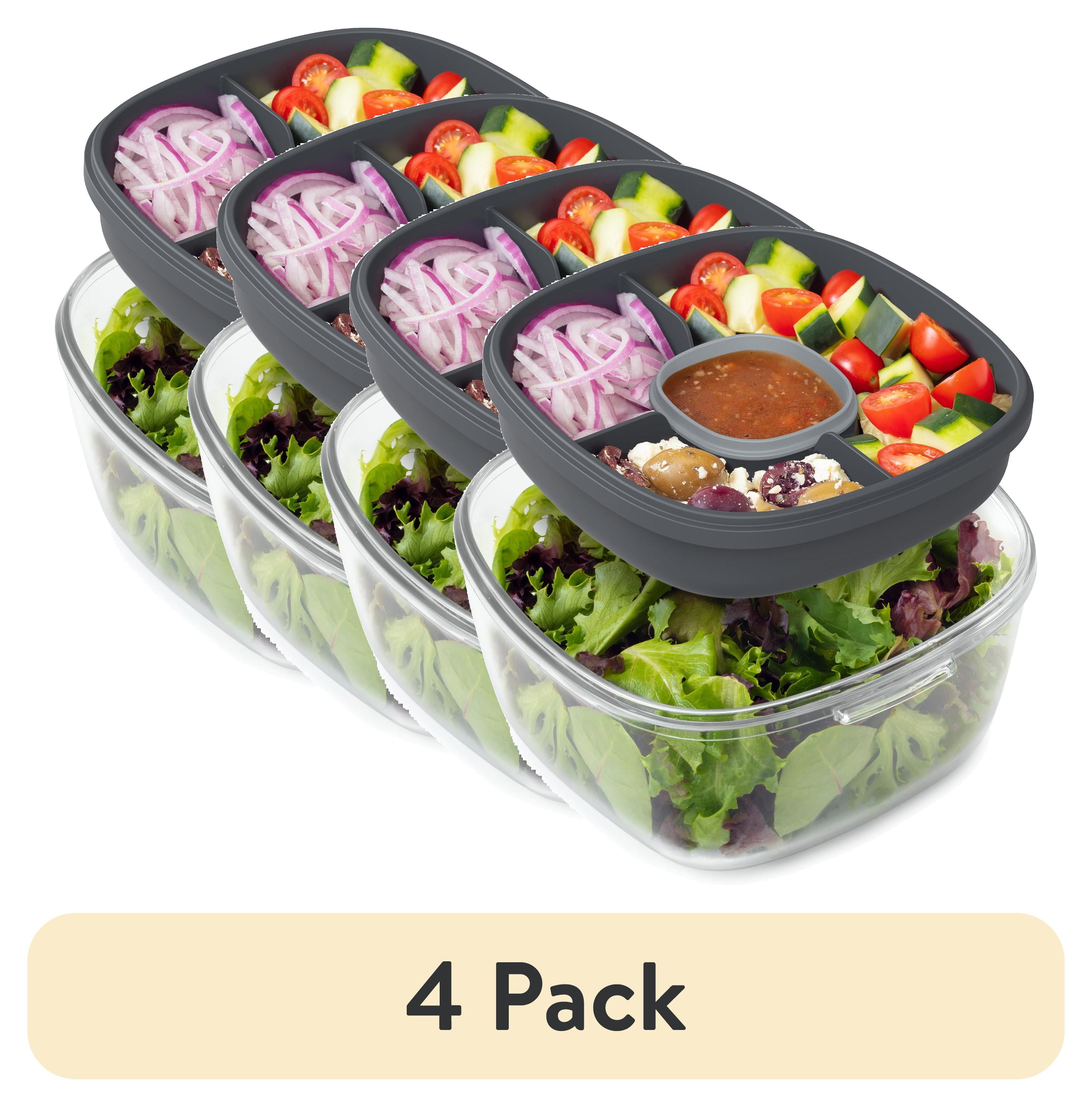 Free Shipping! Bentgo Glass Salad Container 4-Pack with Divided Storage ...