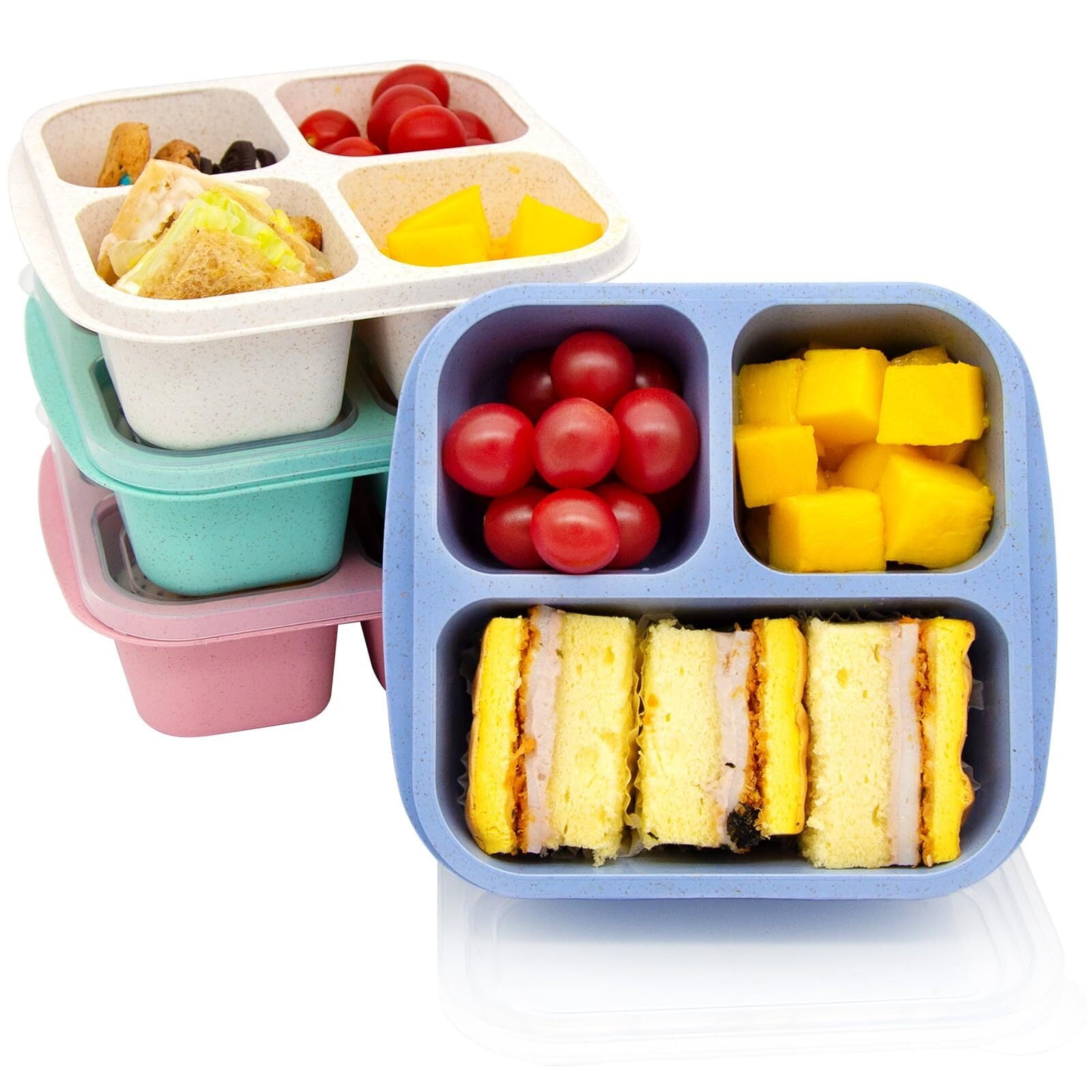 A 4 pack Bento Lunch Box, 2 Compartments Meal-Prep Containers with Lids ...