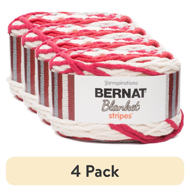(4 pack) Bernat Blanket Stripes Yarn, Red Alert, 10.5oz(300g), Super ...
