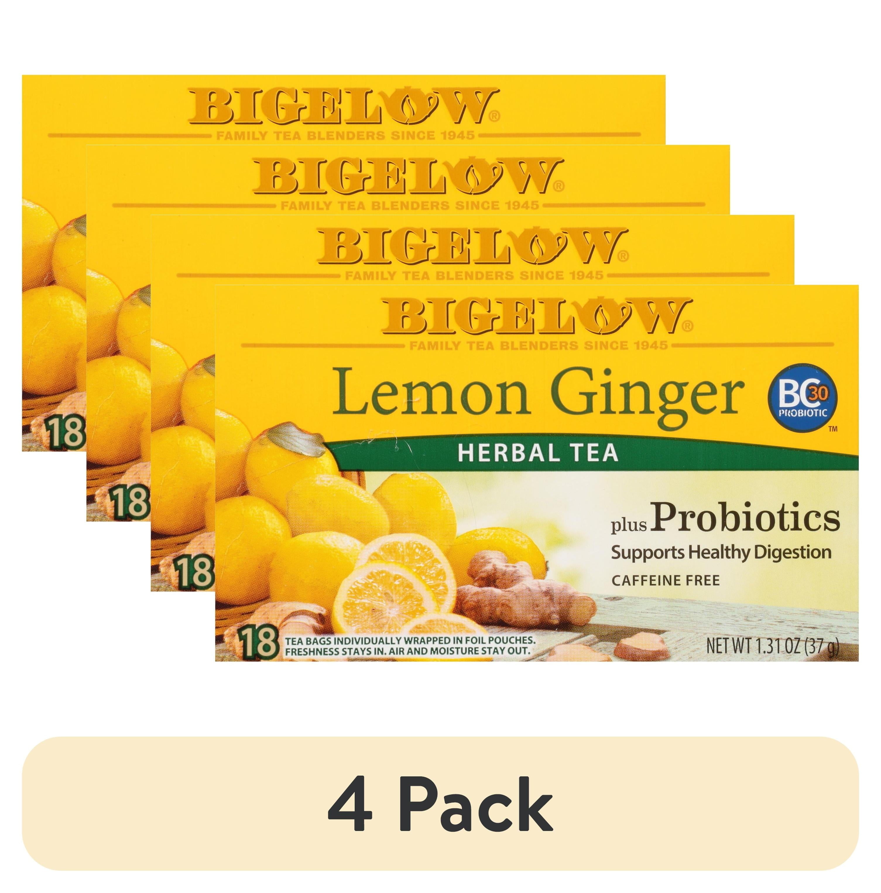 (4 pack) Bigelow Lemon Ginger Plus Probiotics, Caffeine Free, Herbal Tea Bags, 18 Count ...