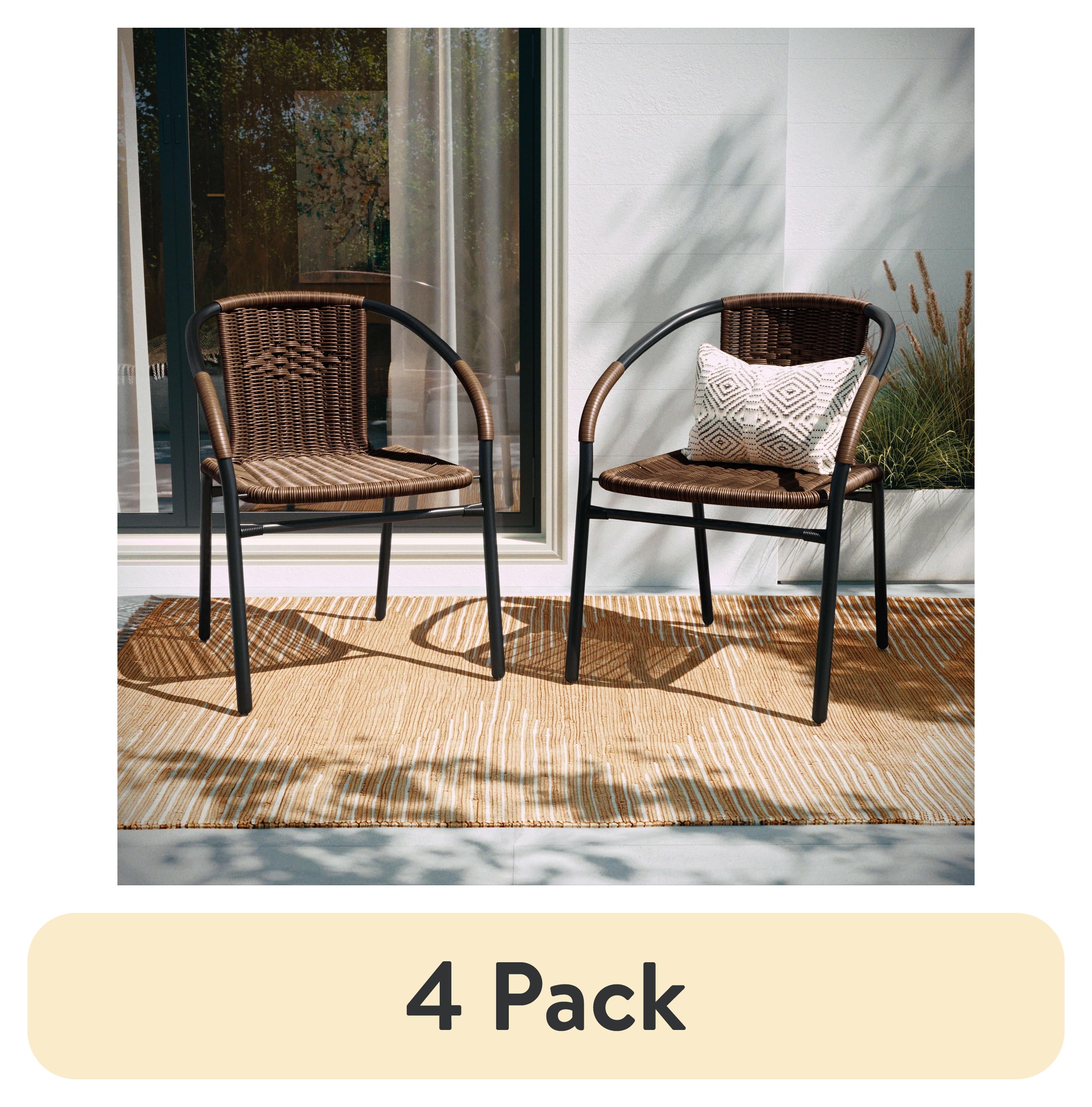 (4 pack) BizChair Lila Indoor/Outdoor Stacking Rattan Patio Chairs, Set ...