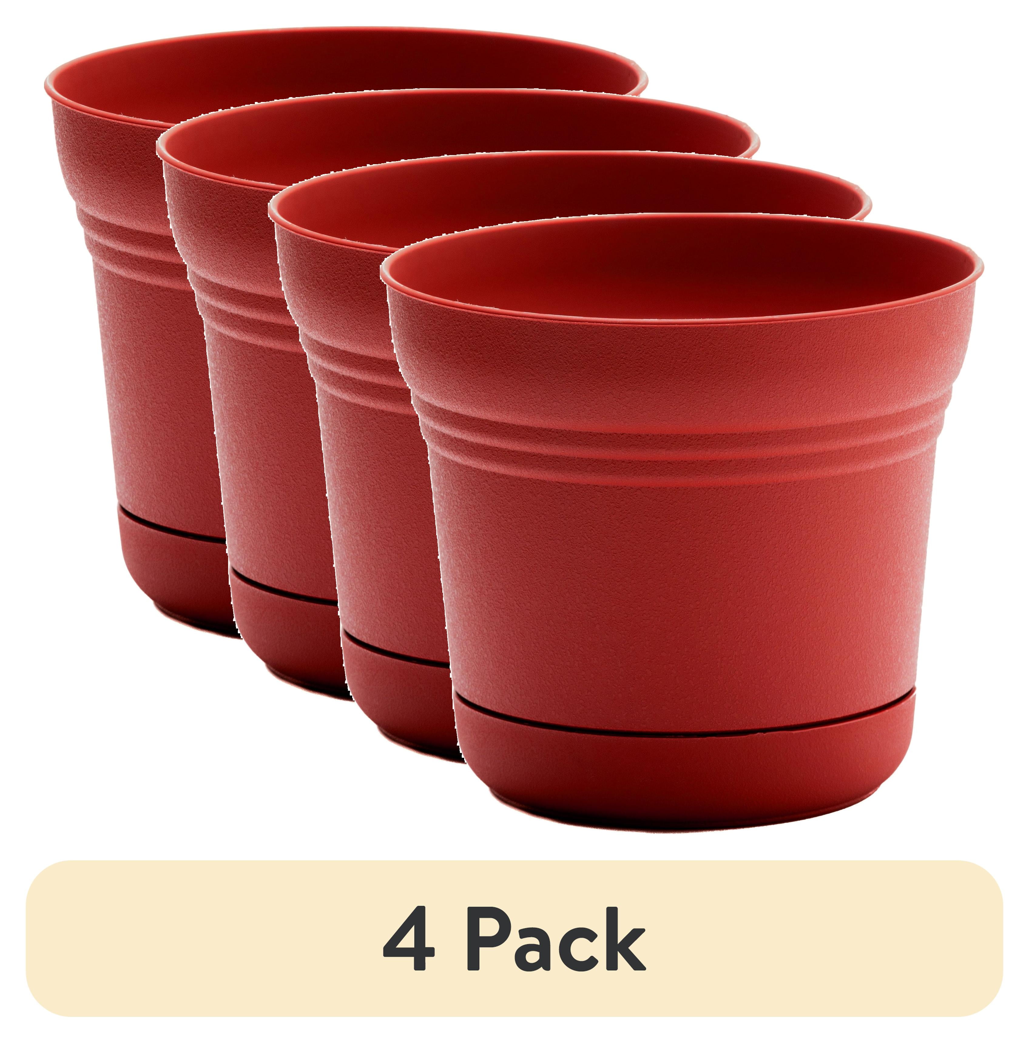(4 pack) Bloem Saturn 10" Burnt Red Round Resin Planter Pot with Snap ...