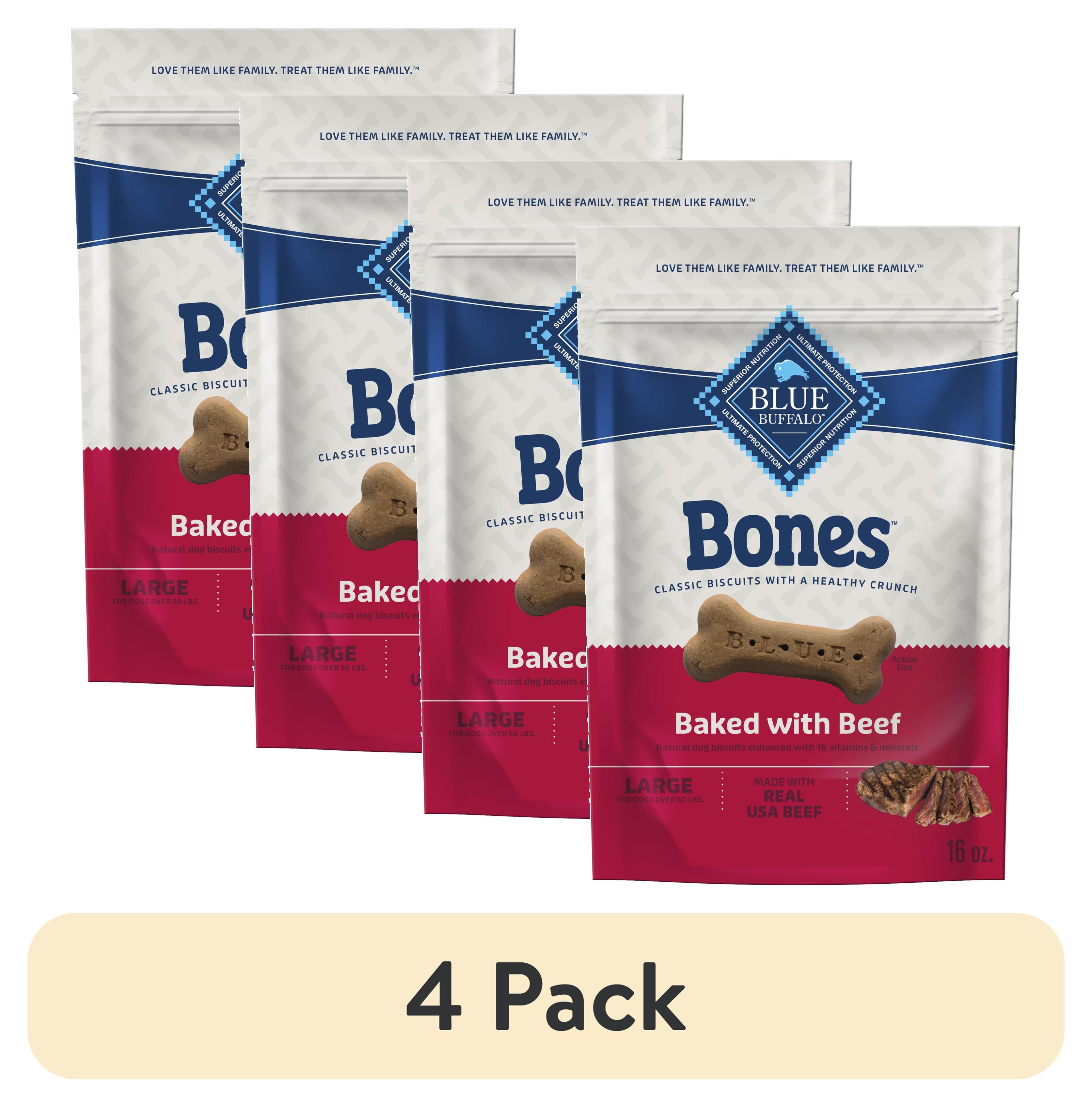 (4 pack) Blue Buffalo Bones Natural Crunchy Dog Treats, Large Dog ...