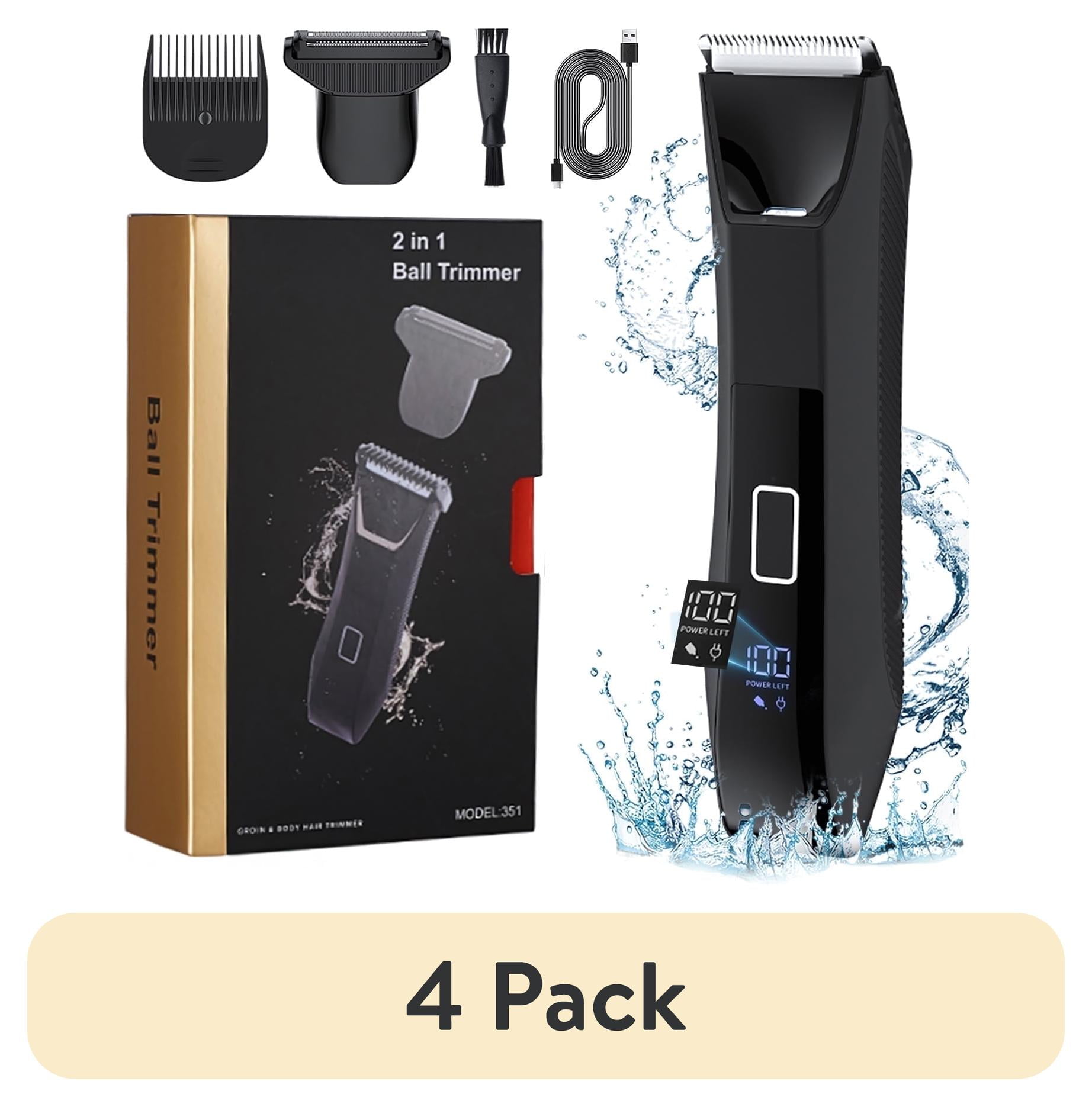 (4 pack) Body Hair Trimmer for Men,2-in-1 Ball Shavers LED Light Wet ...