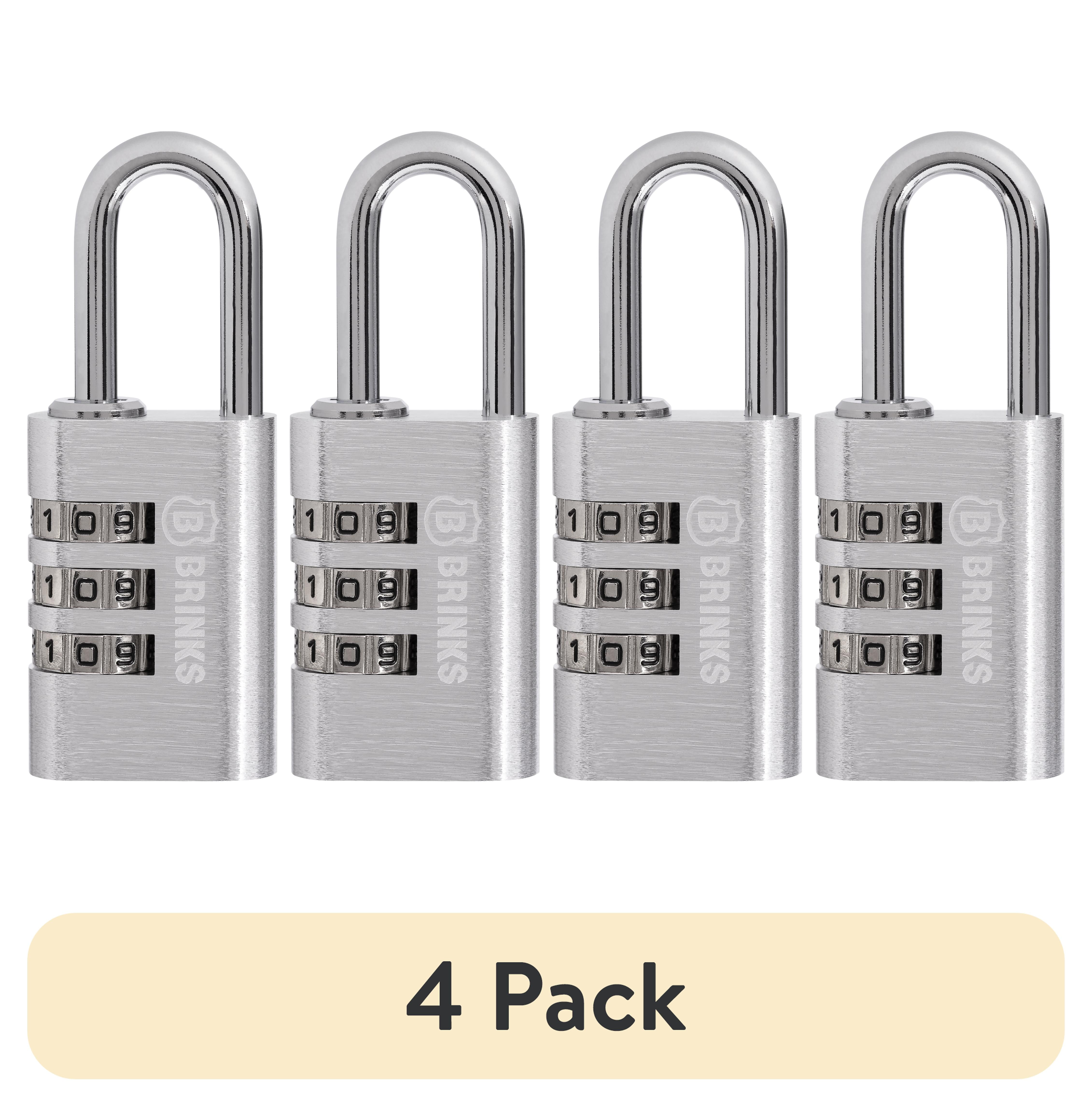 (4 pack) Brinks Resettable 3-Dial Combination Padlock, 28mm Aluminum ...