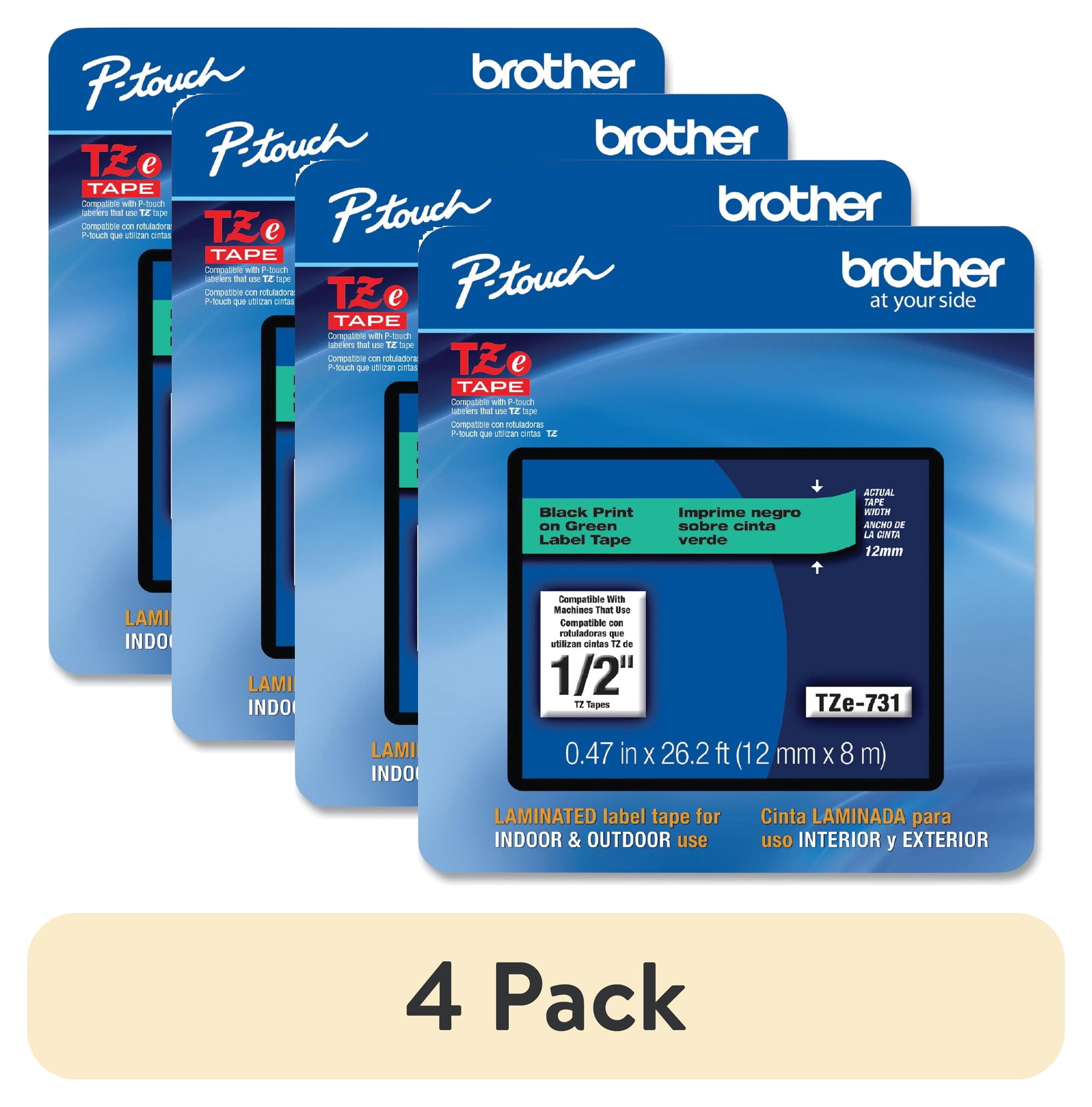 (4 pack) Brother Genuine P-touch, TZe-731CS, 0.47” x 26.2’, Black on Green Laminated Label Tape ...