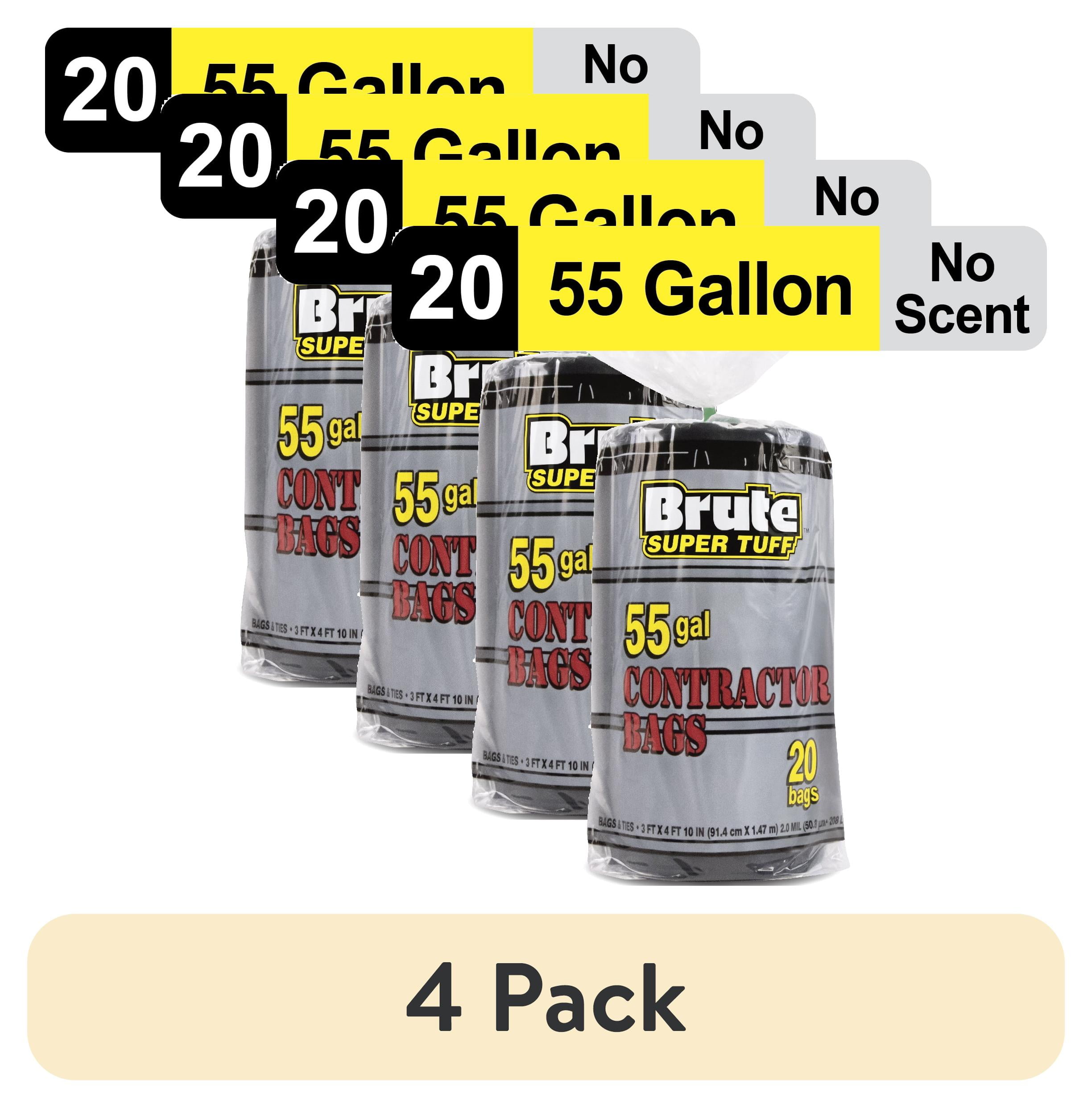(4 pack) Brute Super Tuff® Contractor Bags, 55 Gallon, 20 Bags (Twist ...