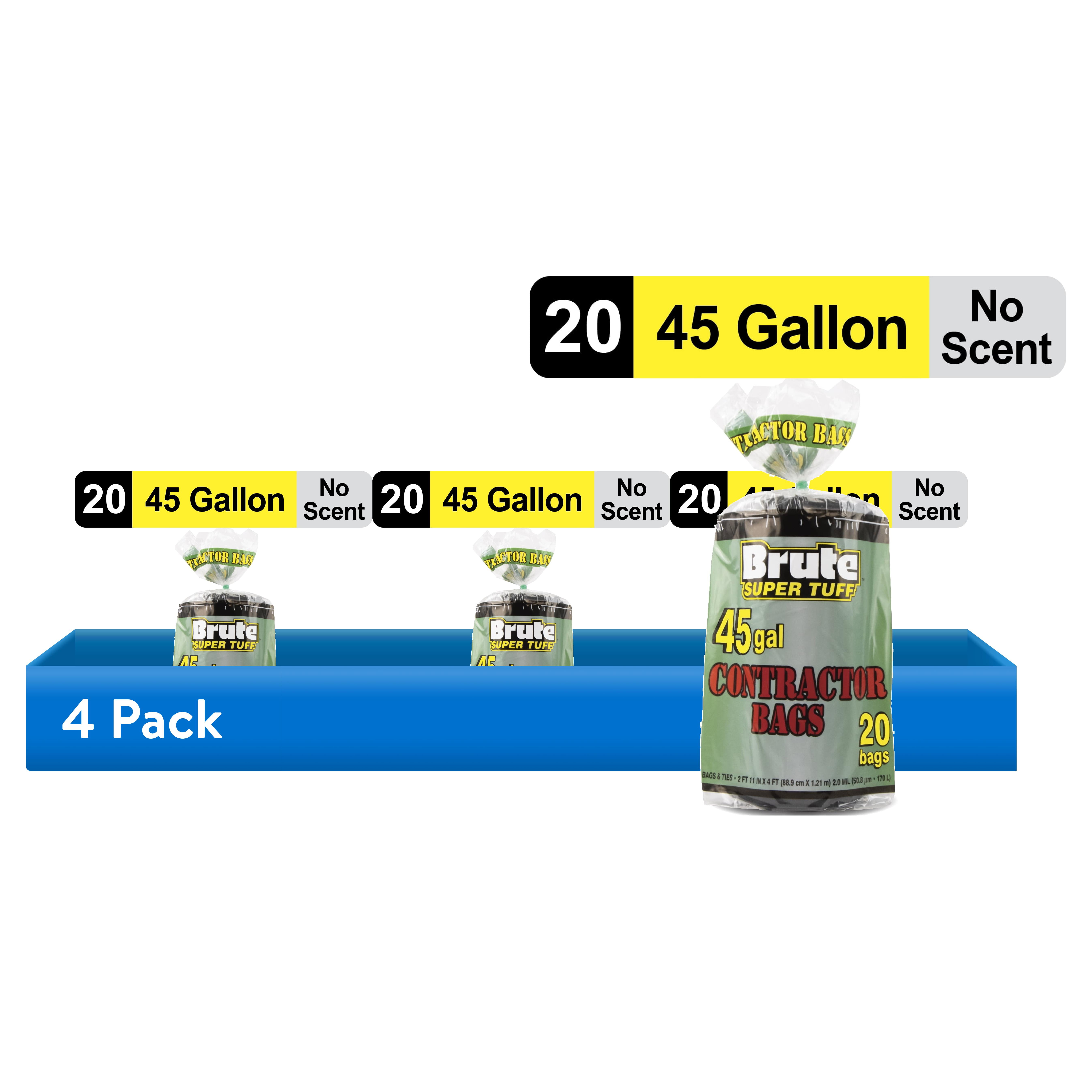 (4 pack) Brute Super Tuff Contractor Trash Bags, 45 Gallon, 20 Bags ...