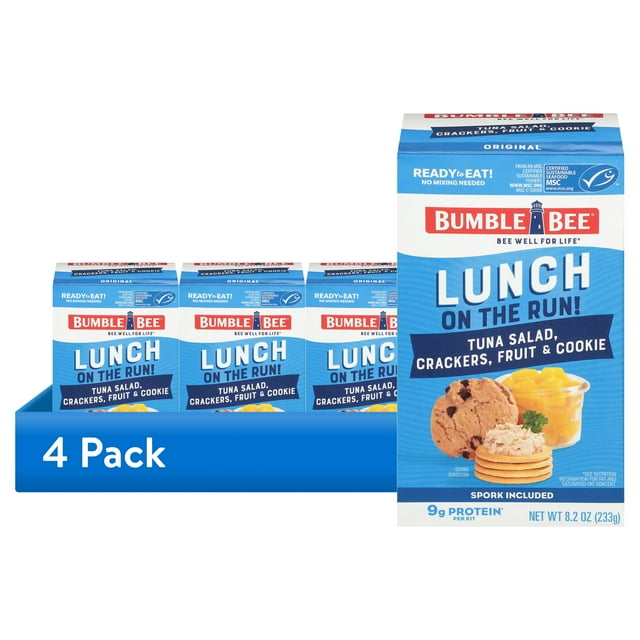 (4 pack) Bumble Bee Lunch on The Run Tuna Salad with Crackers Kit, Ready to Eat, 8.2 oz ...