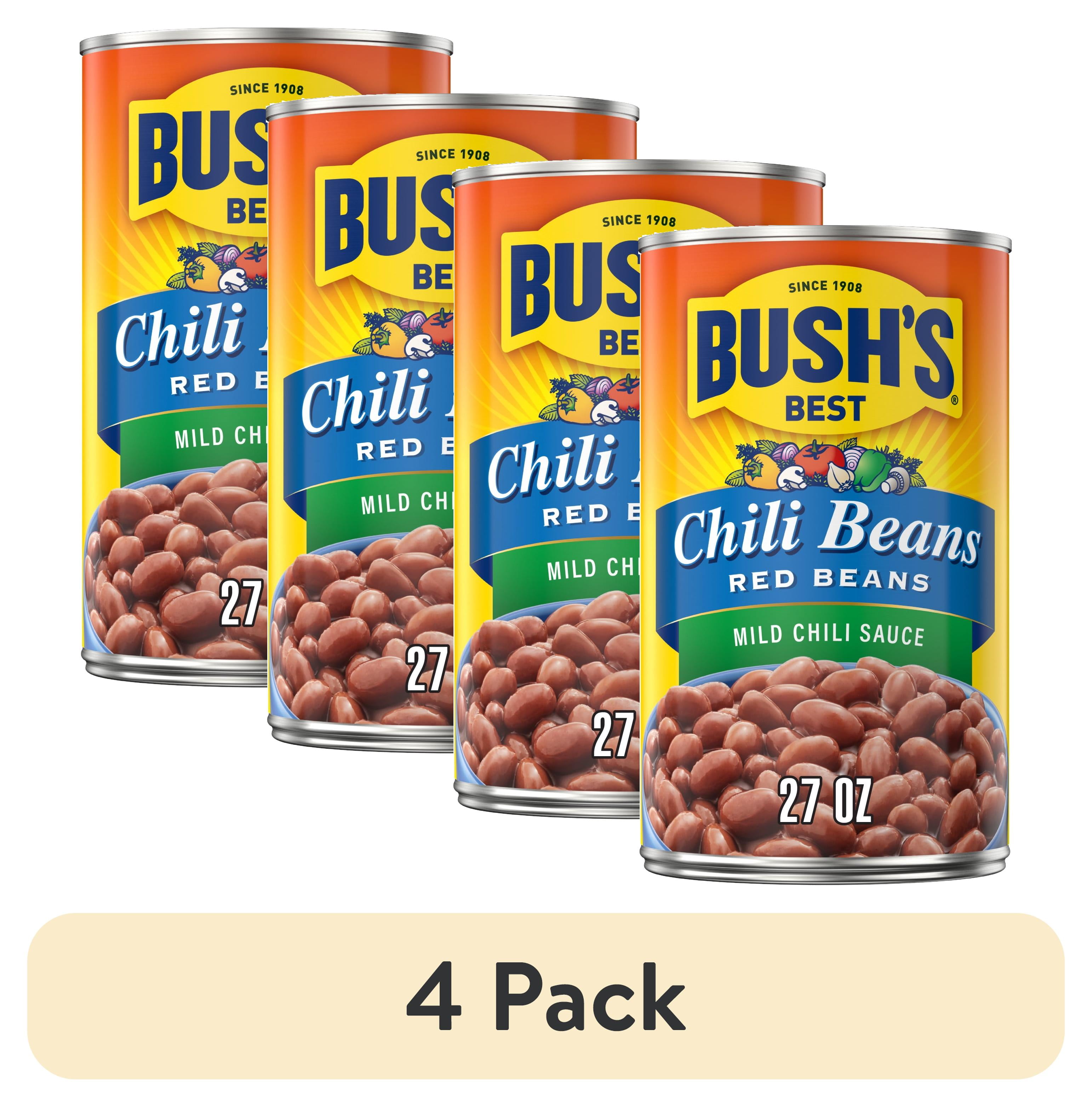 (4 pack) Bush's Chili Beans, Canned Red Beans in Mild Chili Sauce, 27 ...