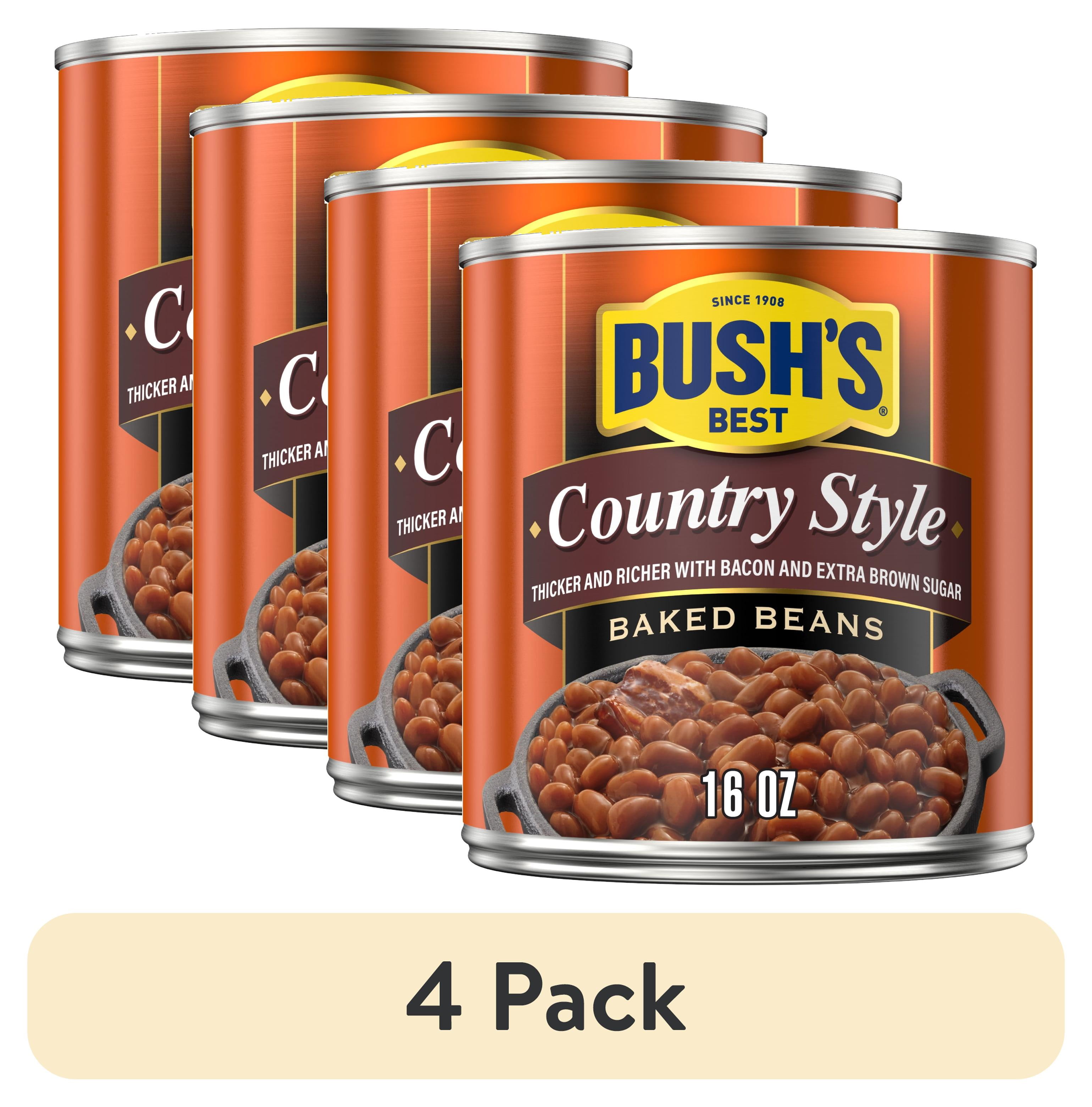 (4 pack) Bush's Country Style Baked Beans, Canned Beans, 16 oz Can ...