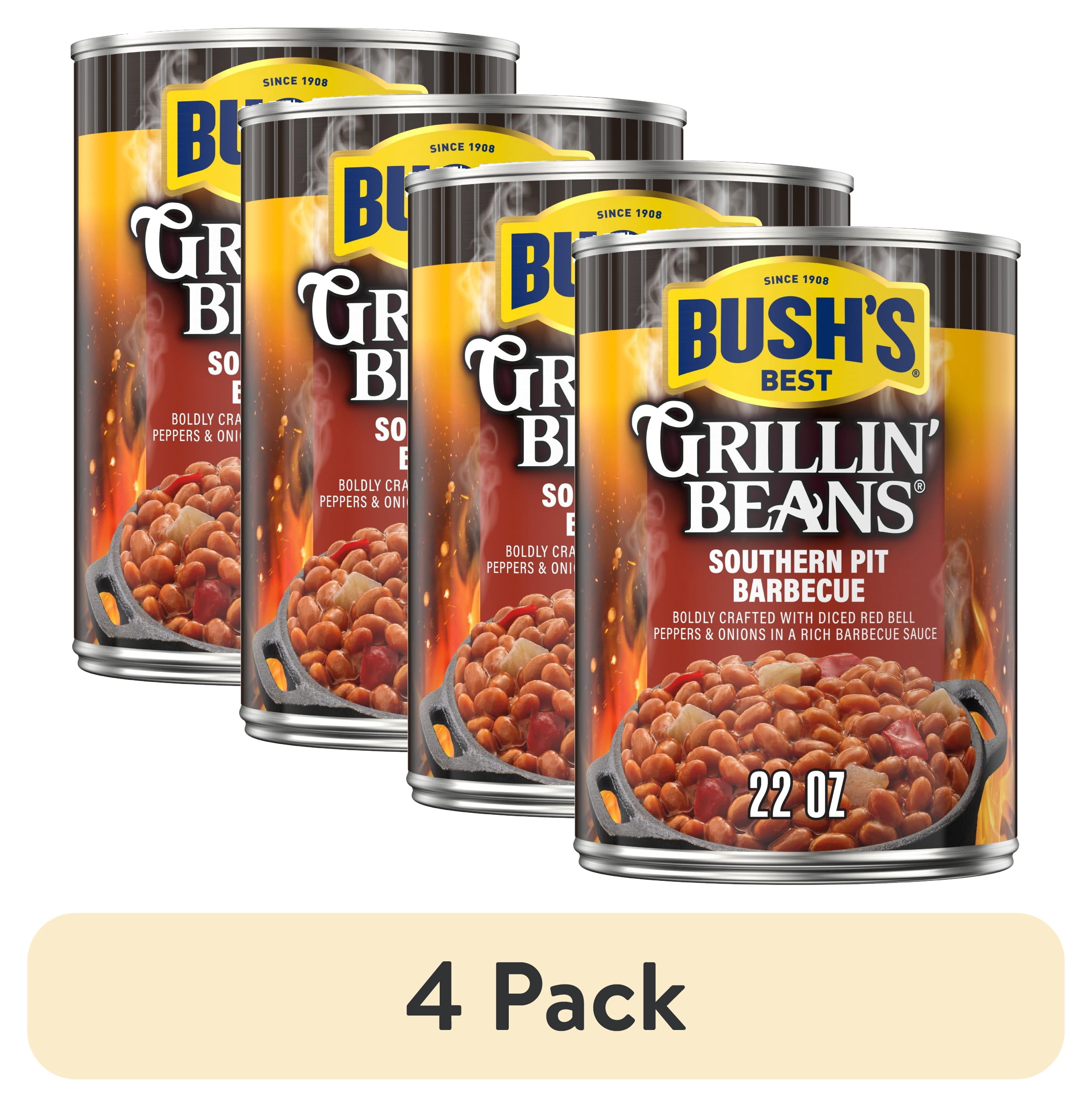 (4 pack) Bush's Grillin' Beans Southern Pit Barbecue, Canned Beans, 22 ...