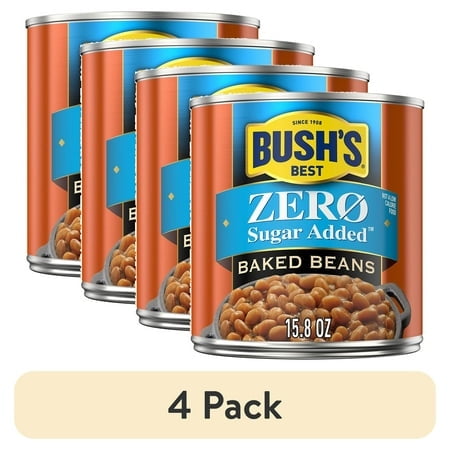 (4 pack) Bush's Zero Sugar Added Baked Beans, Canned Beans, 15.8 oz Can ...