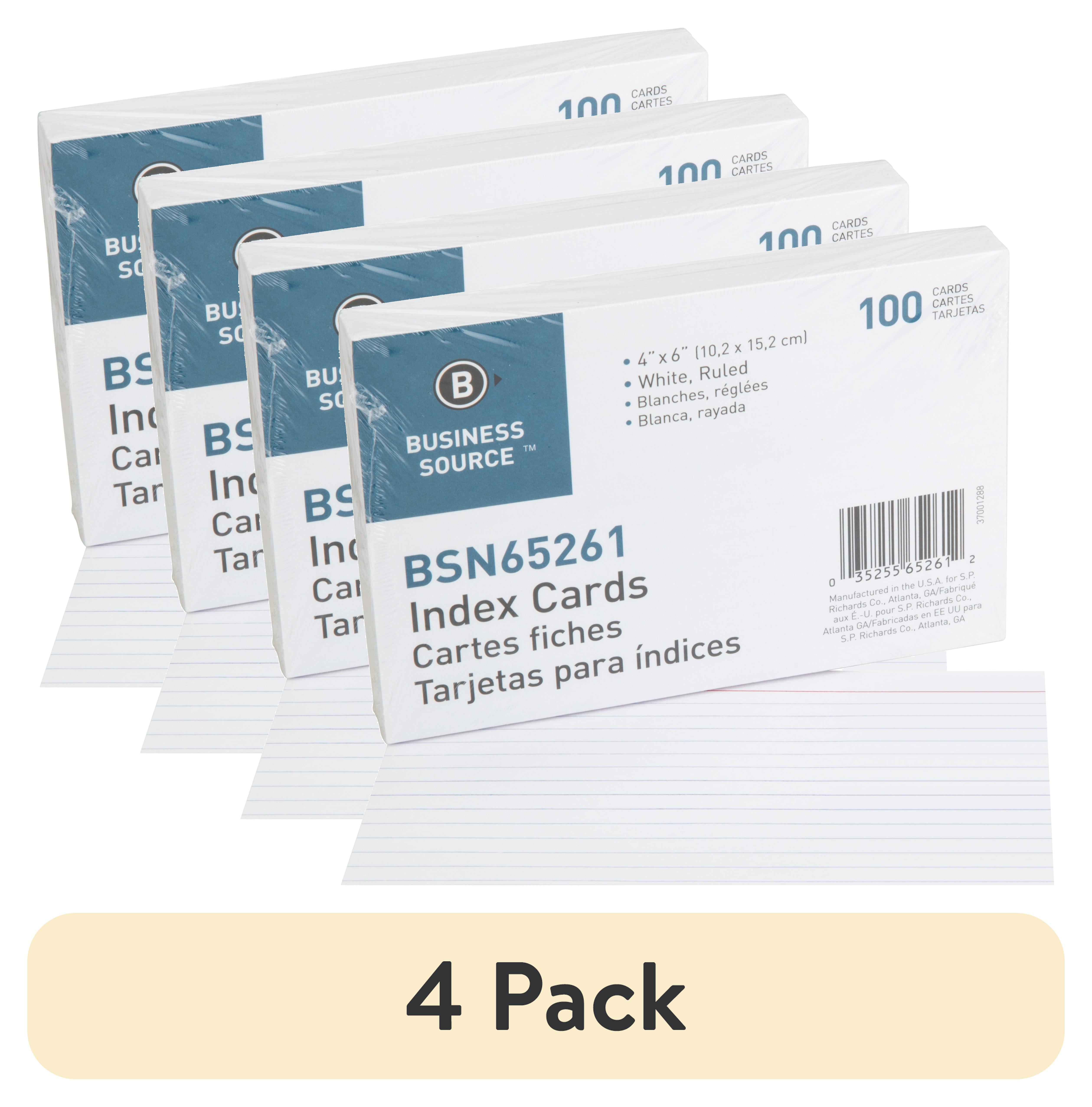 (4 pack) Business Source, BSN65261, Ruled White Index Cards, 100 / Pack ...