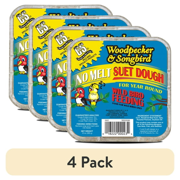 (4 pack) C&S Woodpecker & Songbird No Melt Suet Dough, for Wild Birds, 10 Ounces - Walmart.com
